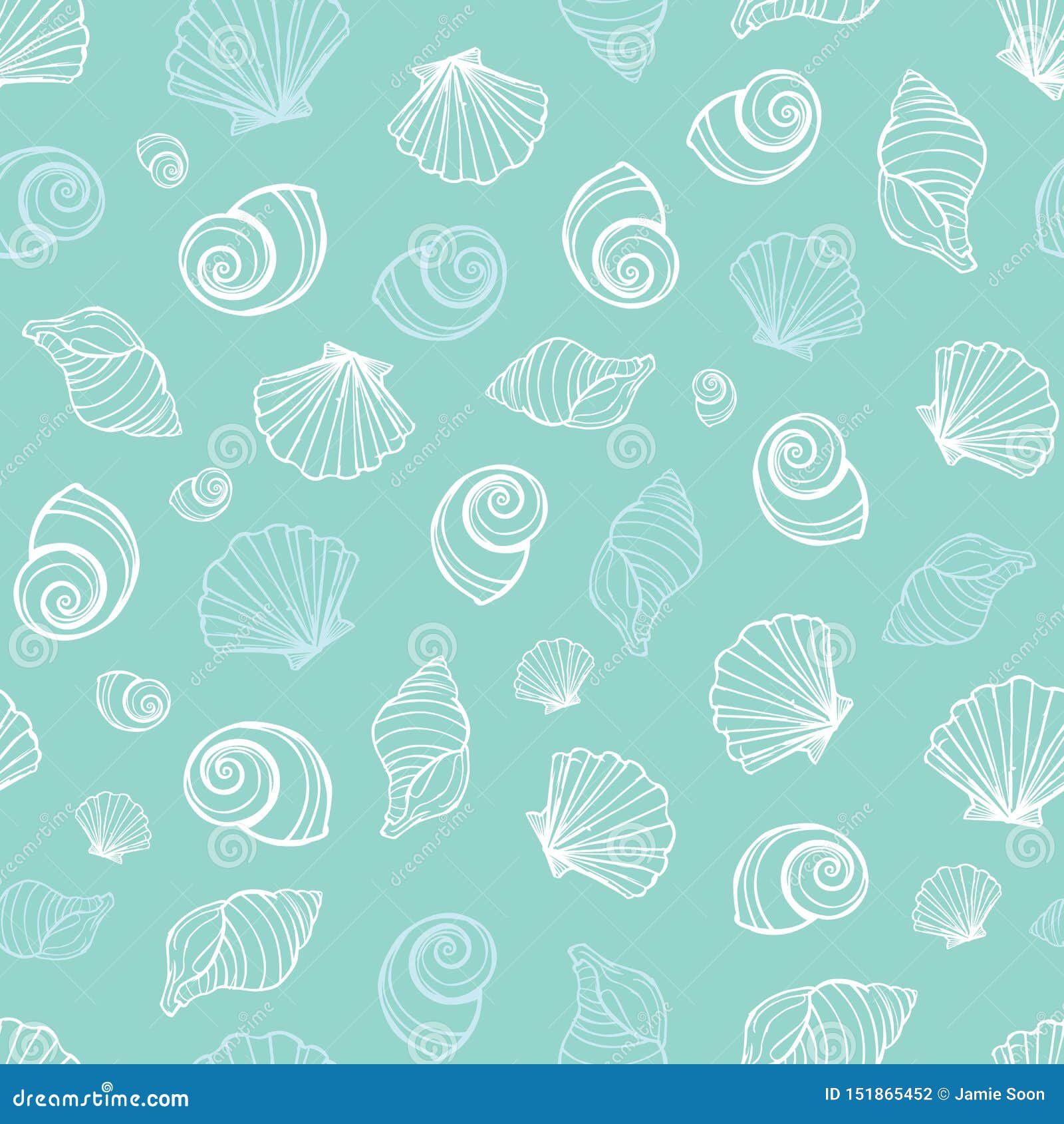 Vector Pastel Blue Seashells Repeat Pattern. Suitable for Gift Wrap ...