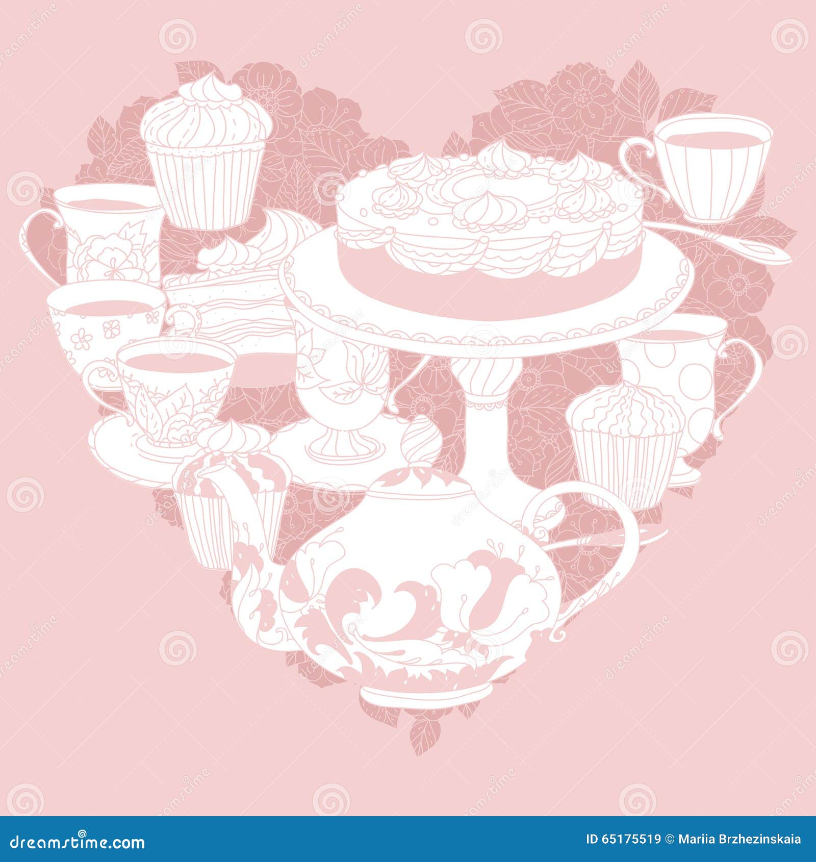 Vector Pastel Floral Tea Time Stock Vector - Illustration of element ...
