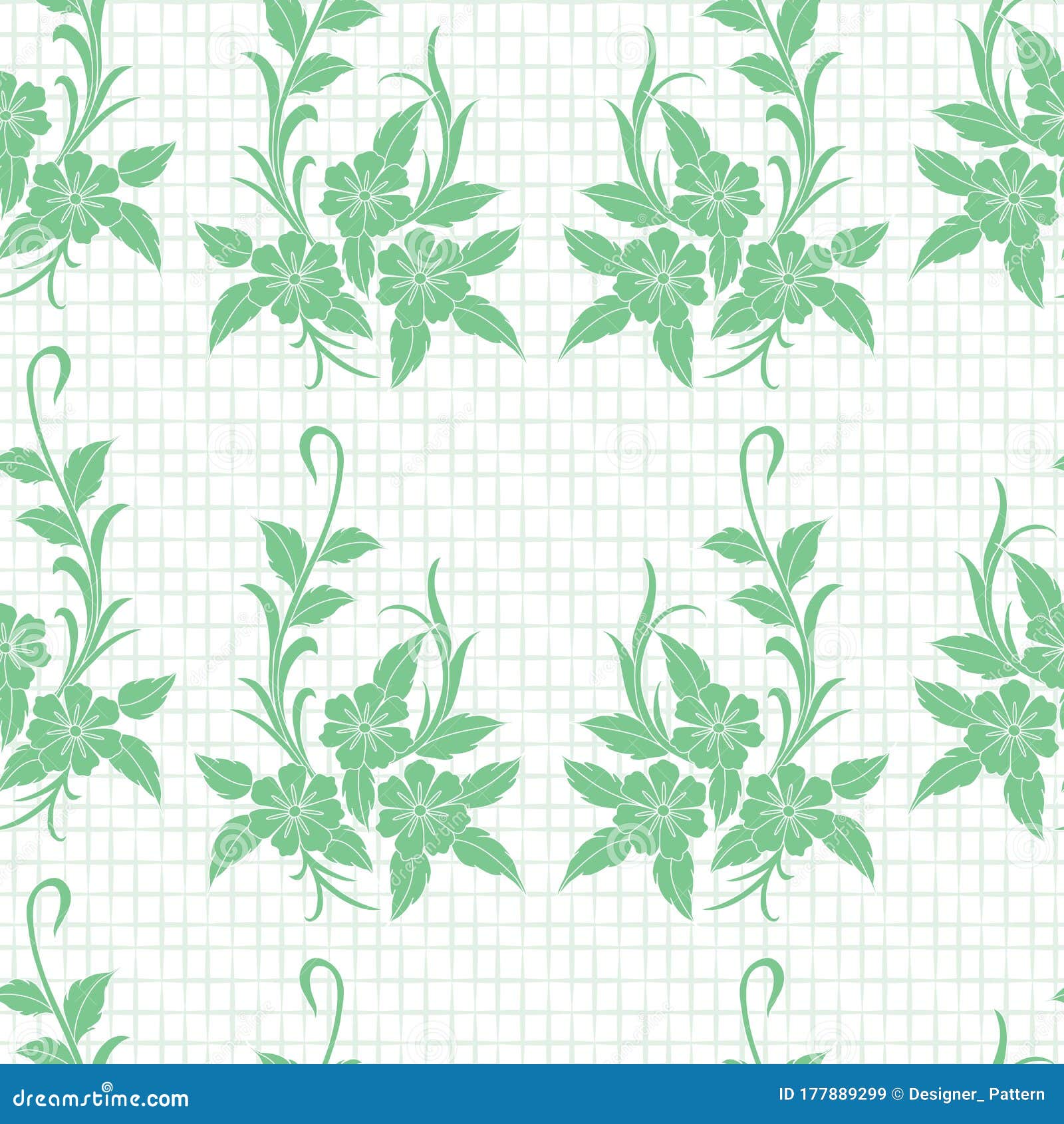 Vector Pastel Green Flower Bunch with Check Texture Seamless Pattern ...