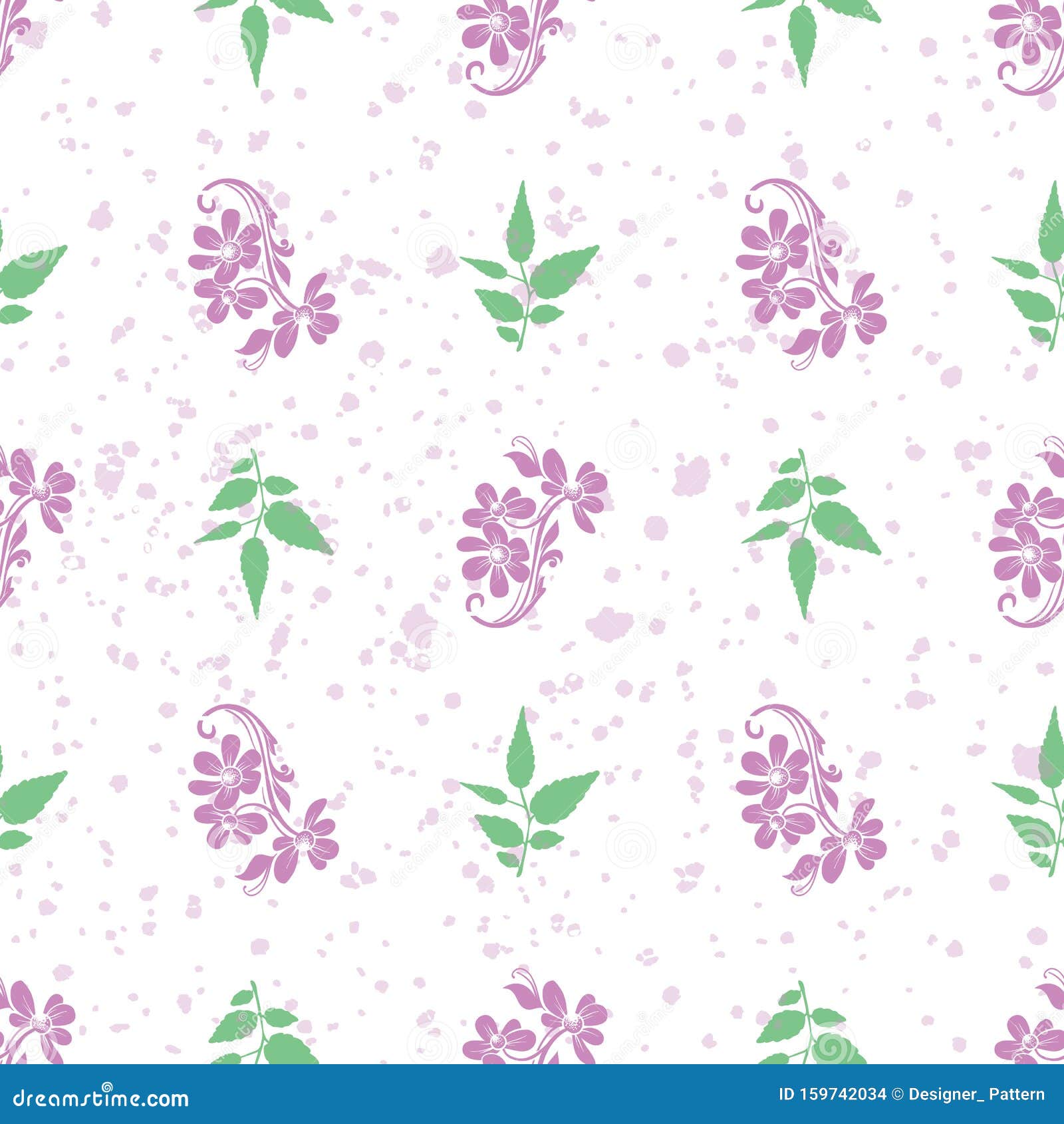 Vector Pastel Purple Flower with Green Leaf and Stock Vector ...