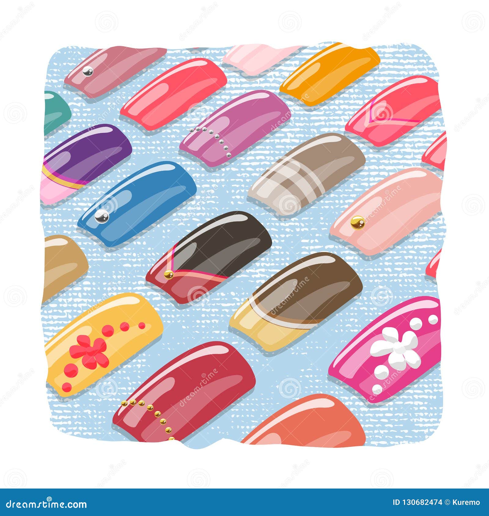 Vector Path Illustration of Multiple Colorful Art Decoration Nails ...