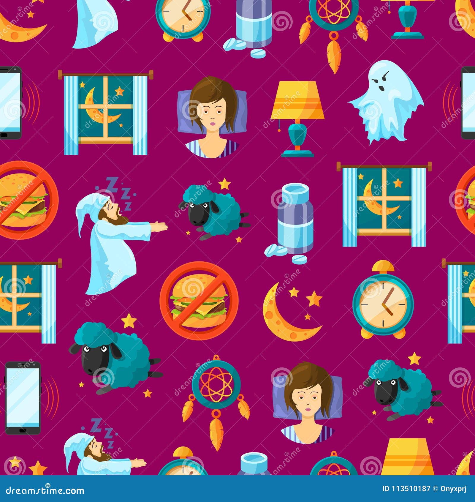 Vector Pattern or Background Illustration with Cartoon Sleep Elements ...