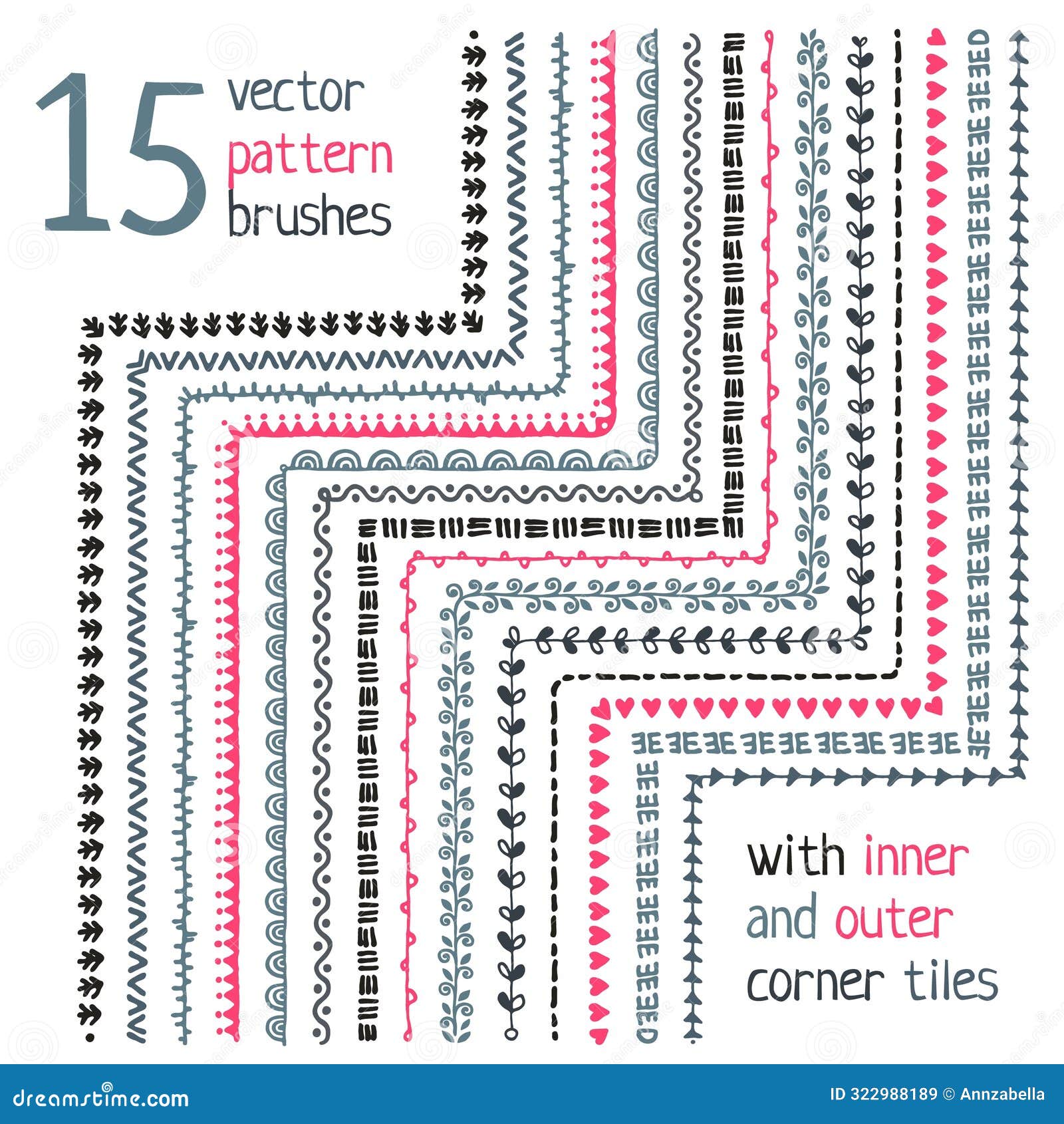 Vector Pattern Brushes Set with Inner and Outer Corner Elements ...