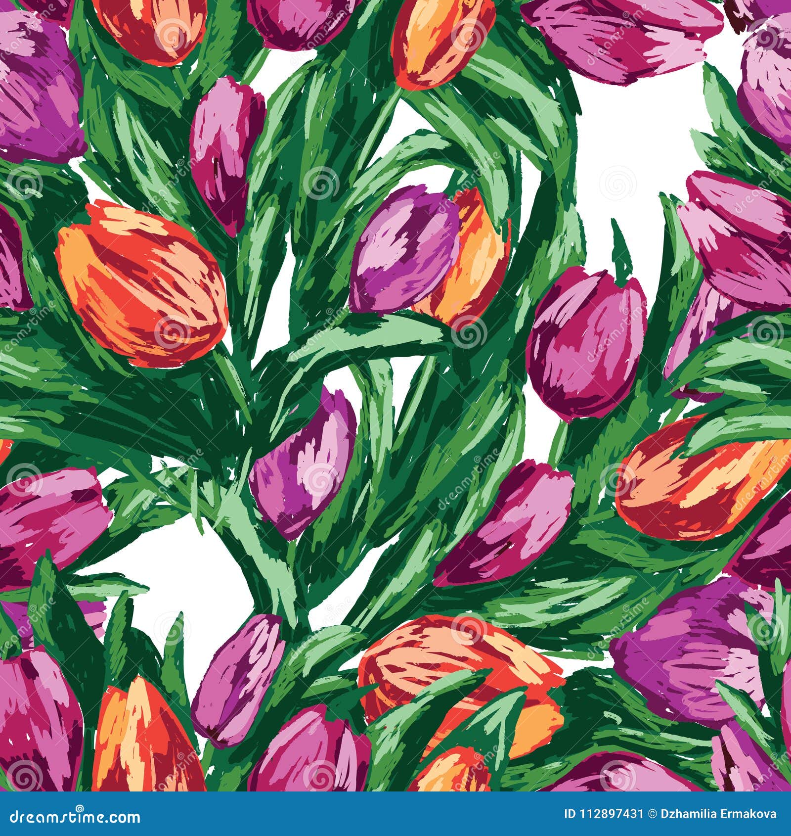 Seamless Background of the Drawn Tulips Stock Vector - Illustration of ...