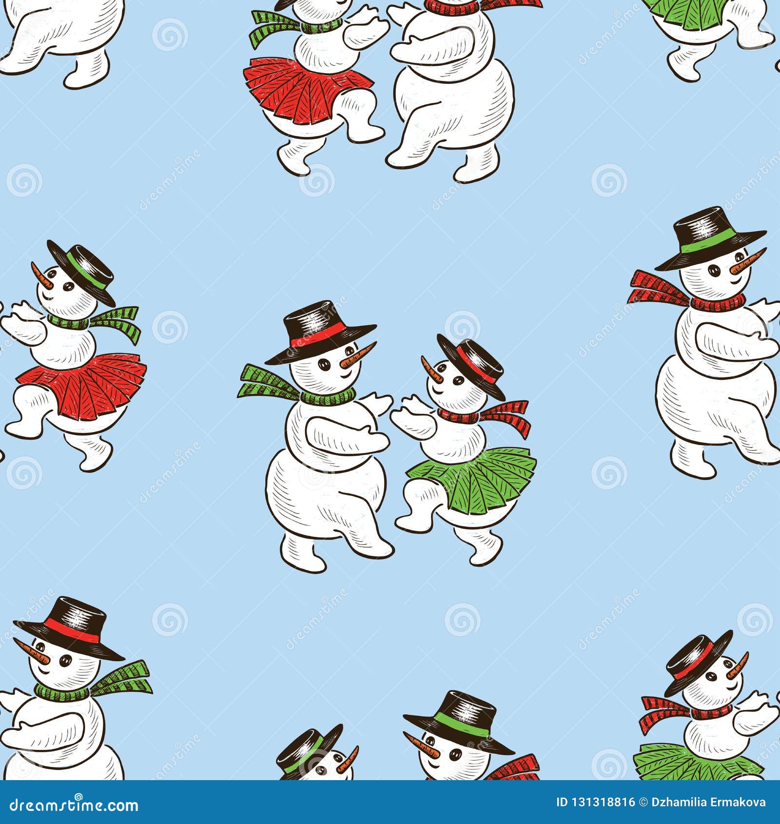 Seamless Background of Dancing Snowmen Stock Vector - Illustration of ...