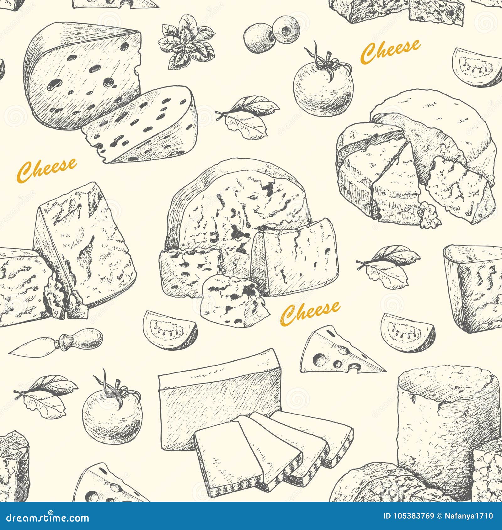 Vector Pattern with Cheese Products Stock Vector - Illustration of ...