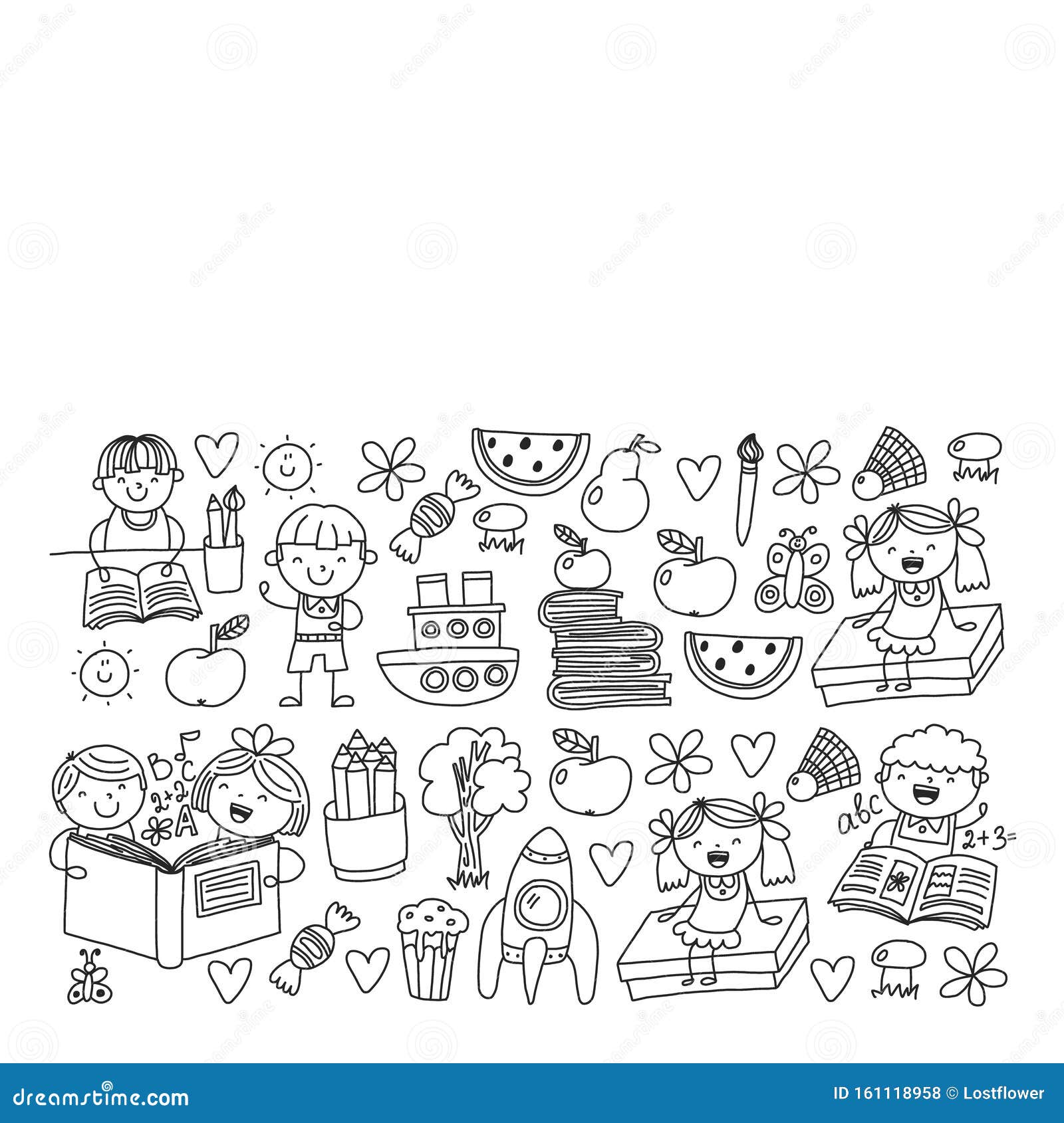 Vector Pattern with Children Reading Books. School, Library. Vector ...