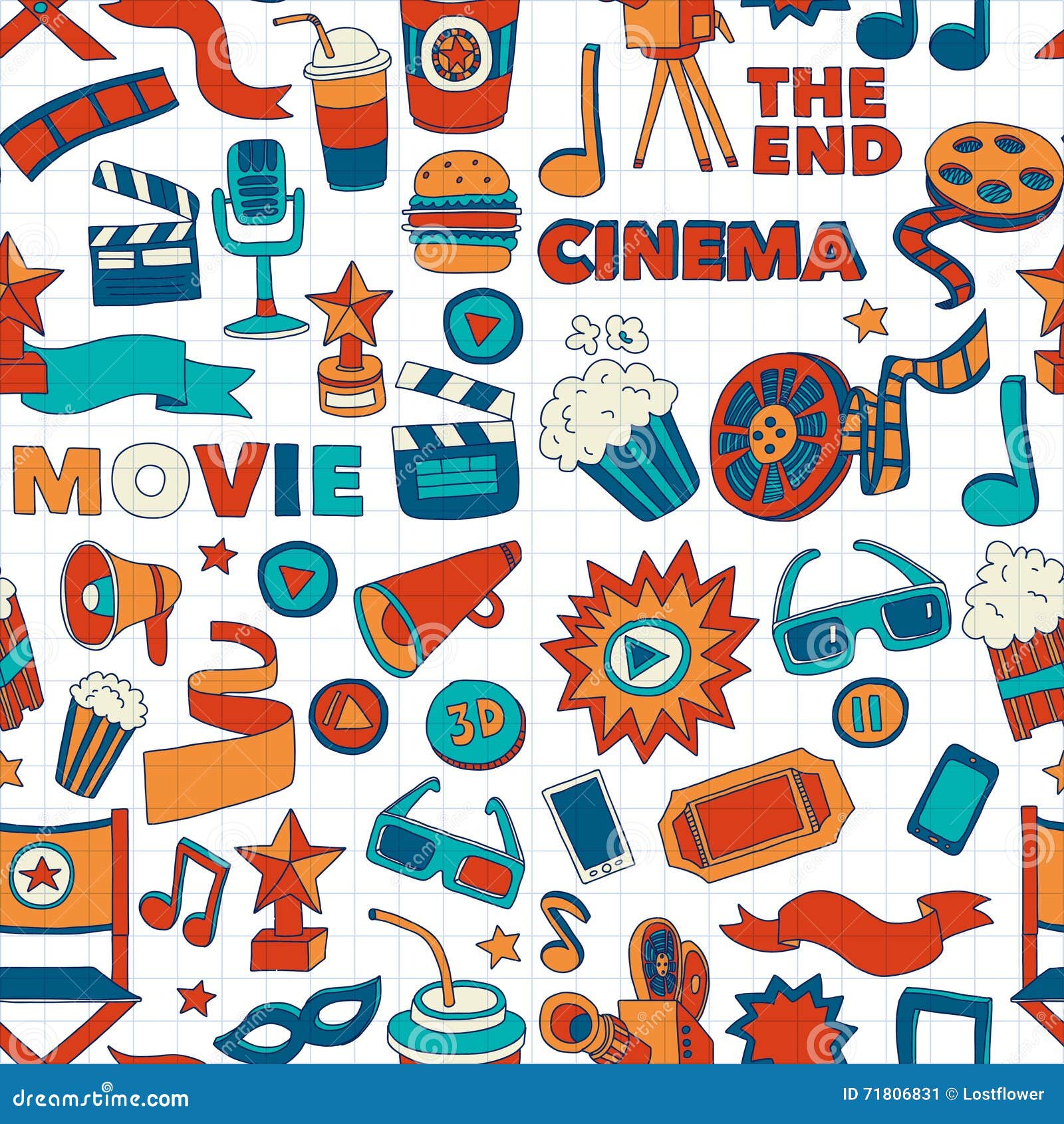 Cinema Hand Drawn Set With Lettering. Movie Making Banner. Film Symbols ...