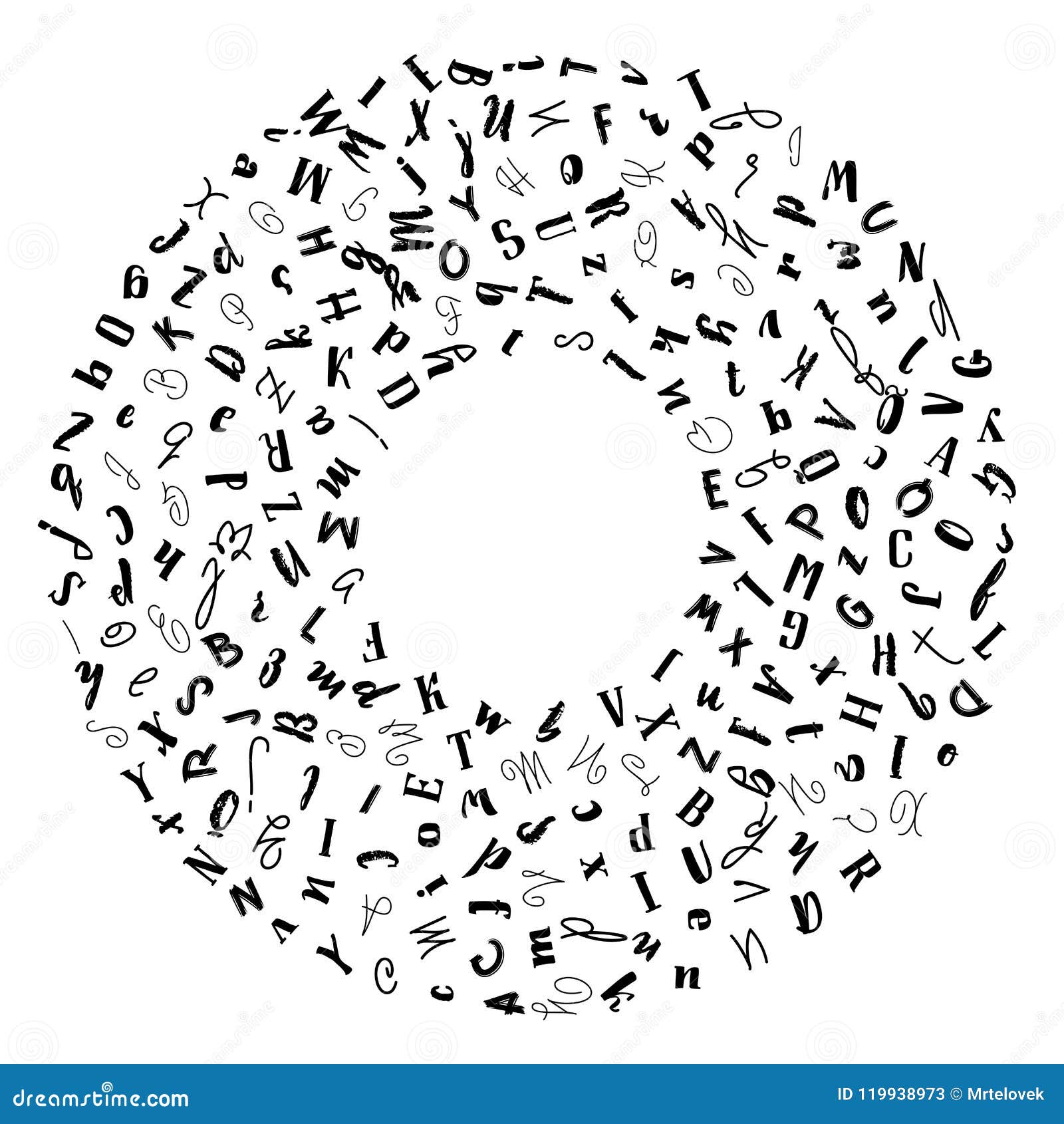 Vector Pattern Circle with Letters of the Alphabet in Random Order on a ...