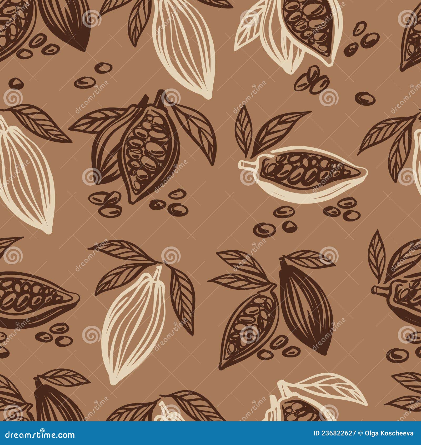 Vector Pattern with Cocoa Beans Drawn by Hand Stock Vector ...