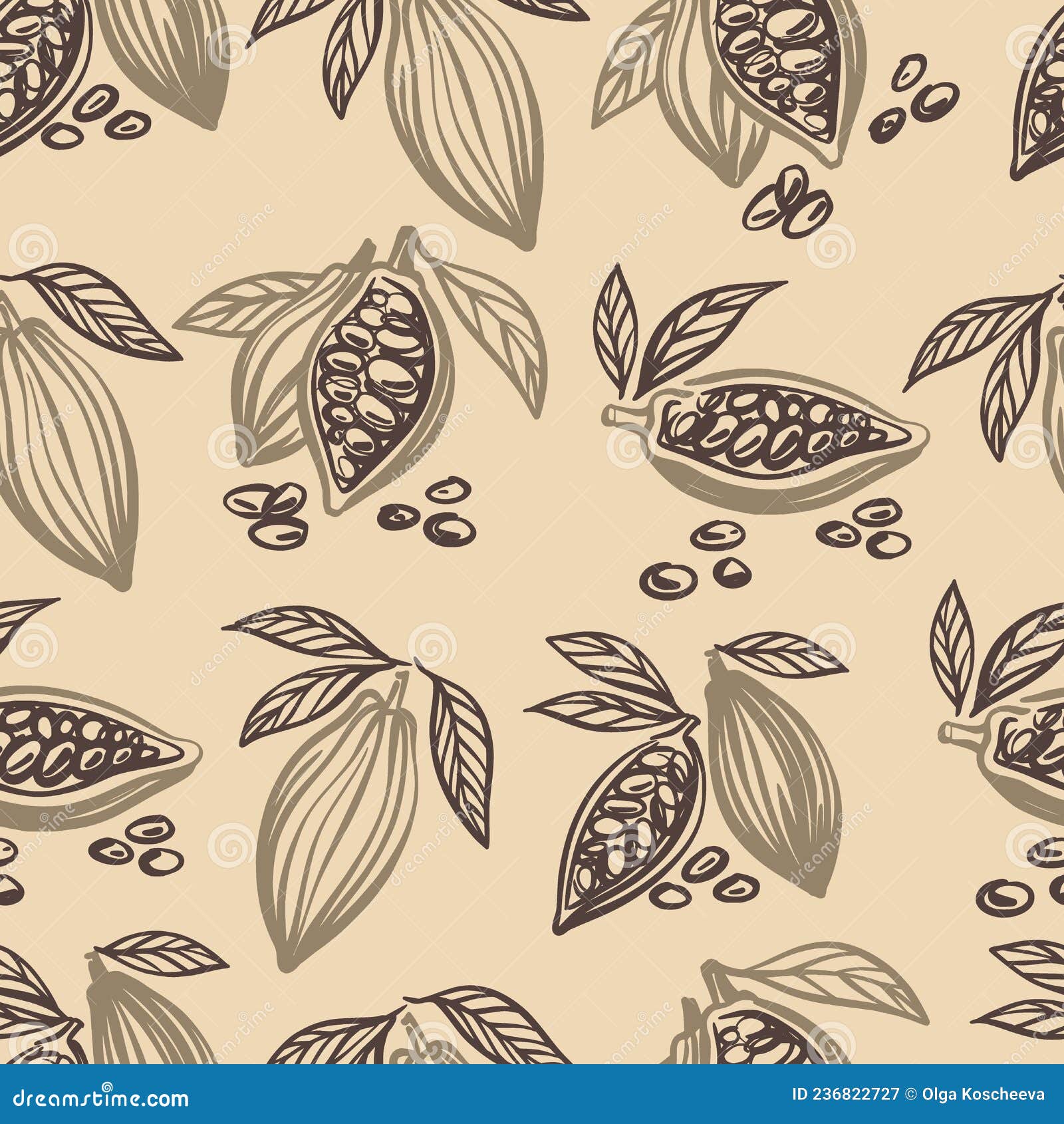 Vector Pattern with Cocoa Beans Drawn by Hand Stock Vector ...