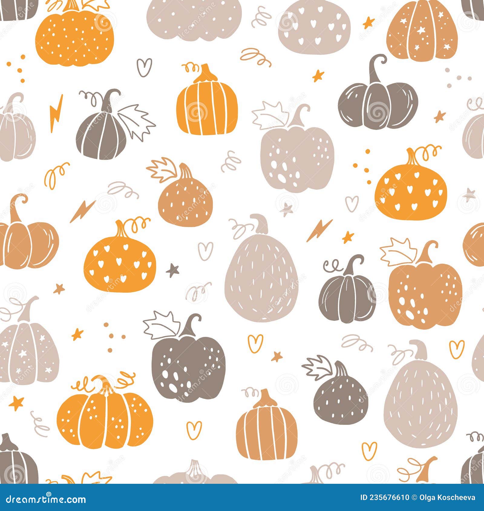 Vector Pattern with Cute Pumpkins Stock Vector - Illustration of ...