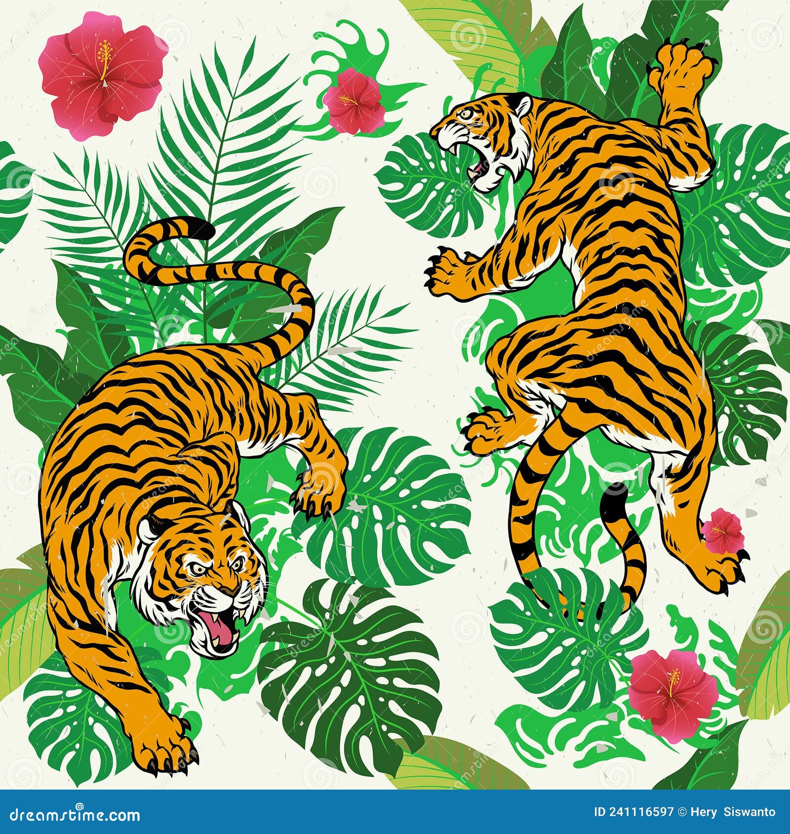 Pattern Design of Tropical Hawaiian Style with Tiger Stock Vector ...