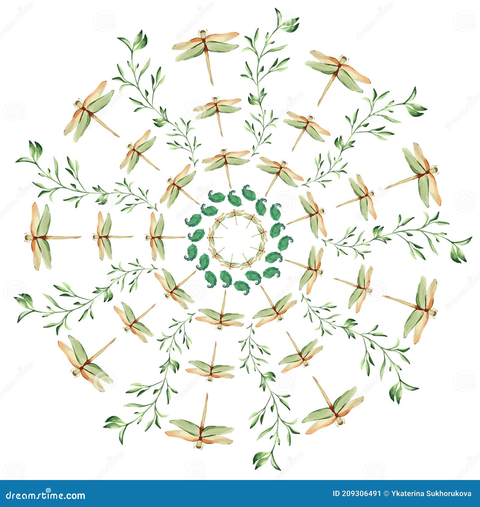 Vector Pattern with Dragonflies on a Floral Background. Flower Mantra ...