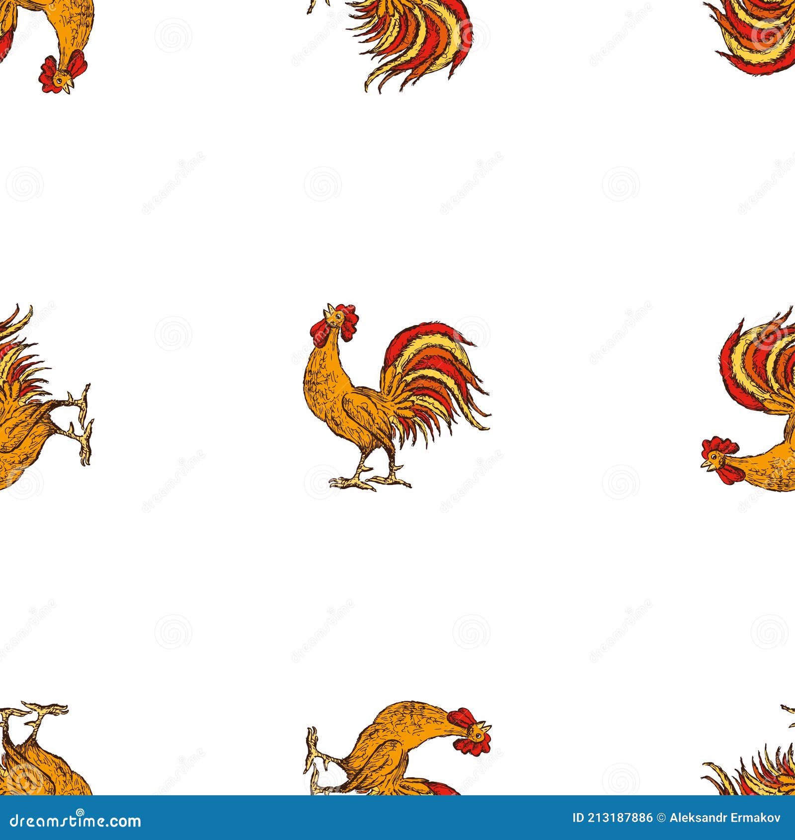 Seamless Background of Drawn Cartoon Red Rooster Stock Vector ...