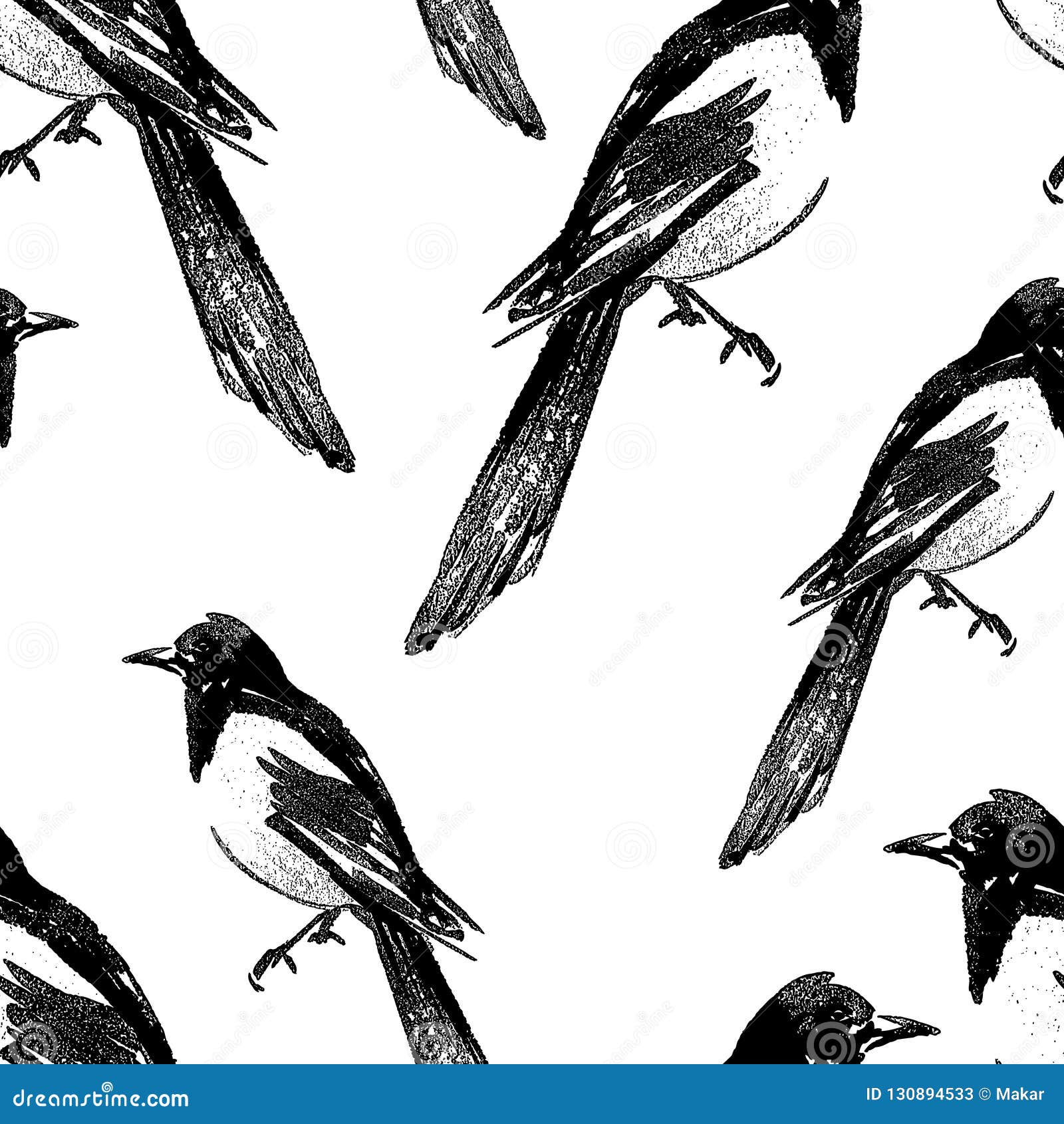 Seamless Background of Magpie Sketches Stock Vector - Illustration of ...