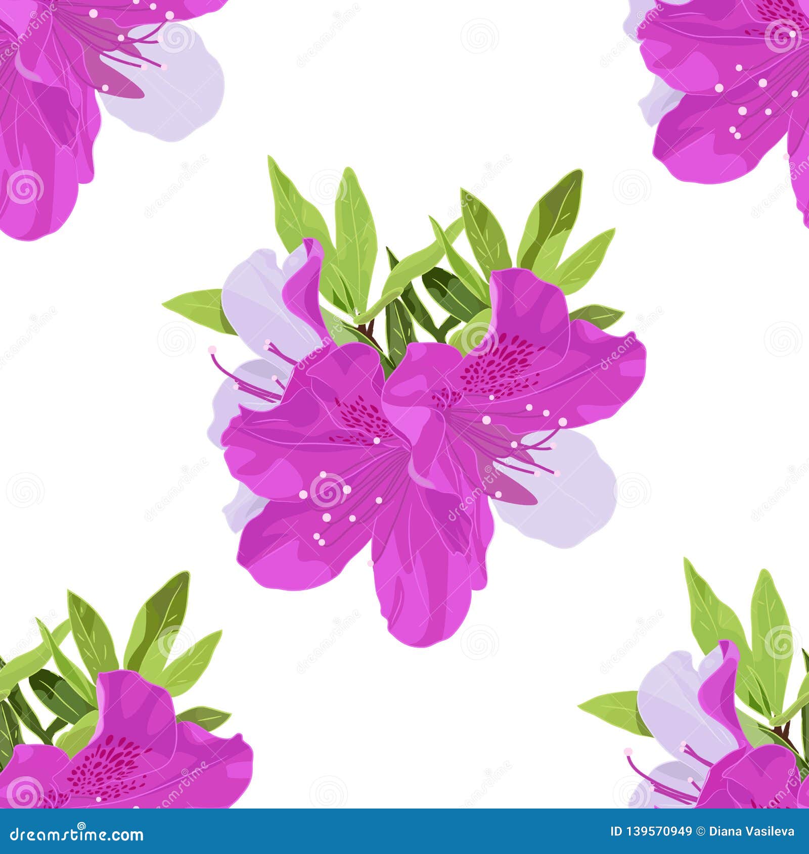 Vector Pattern of Dwarf Korean Azalea with Leafs Stock Vector ...