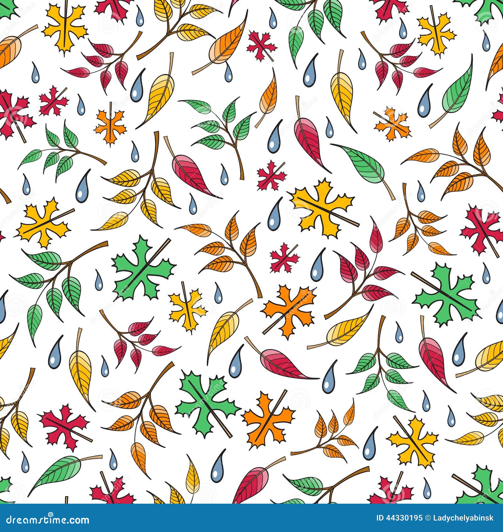 Vector Pattern with Falling Leaves and Rain Drops Stock Vector ...
