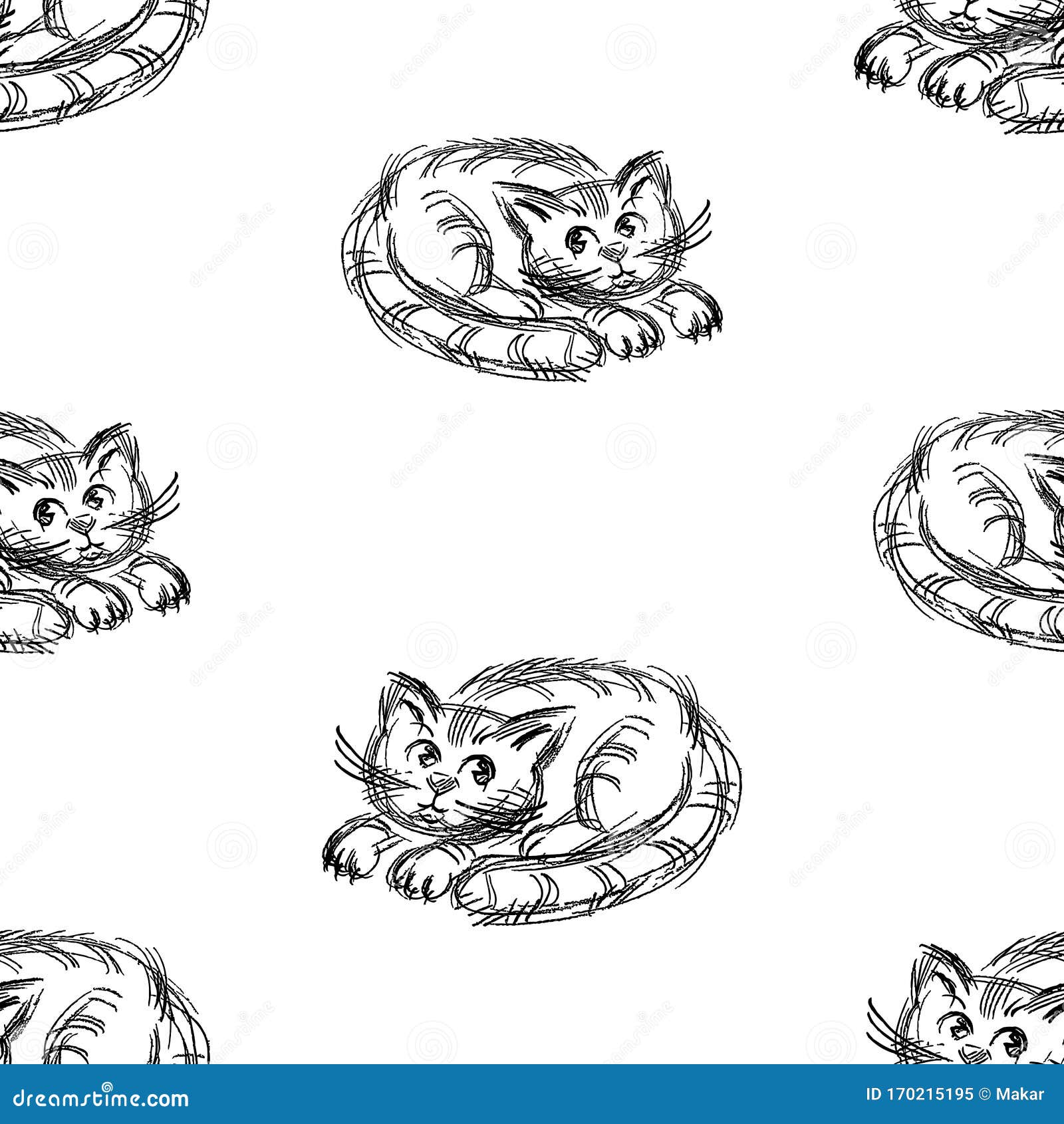 Seamless Background of Sketches Cartoon Lying Cats Stock Vector ...