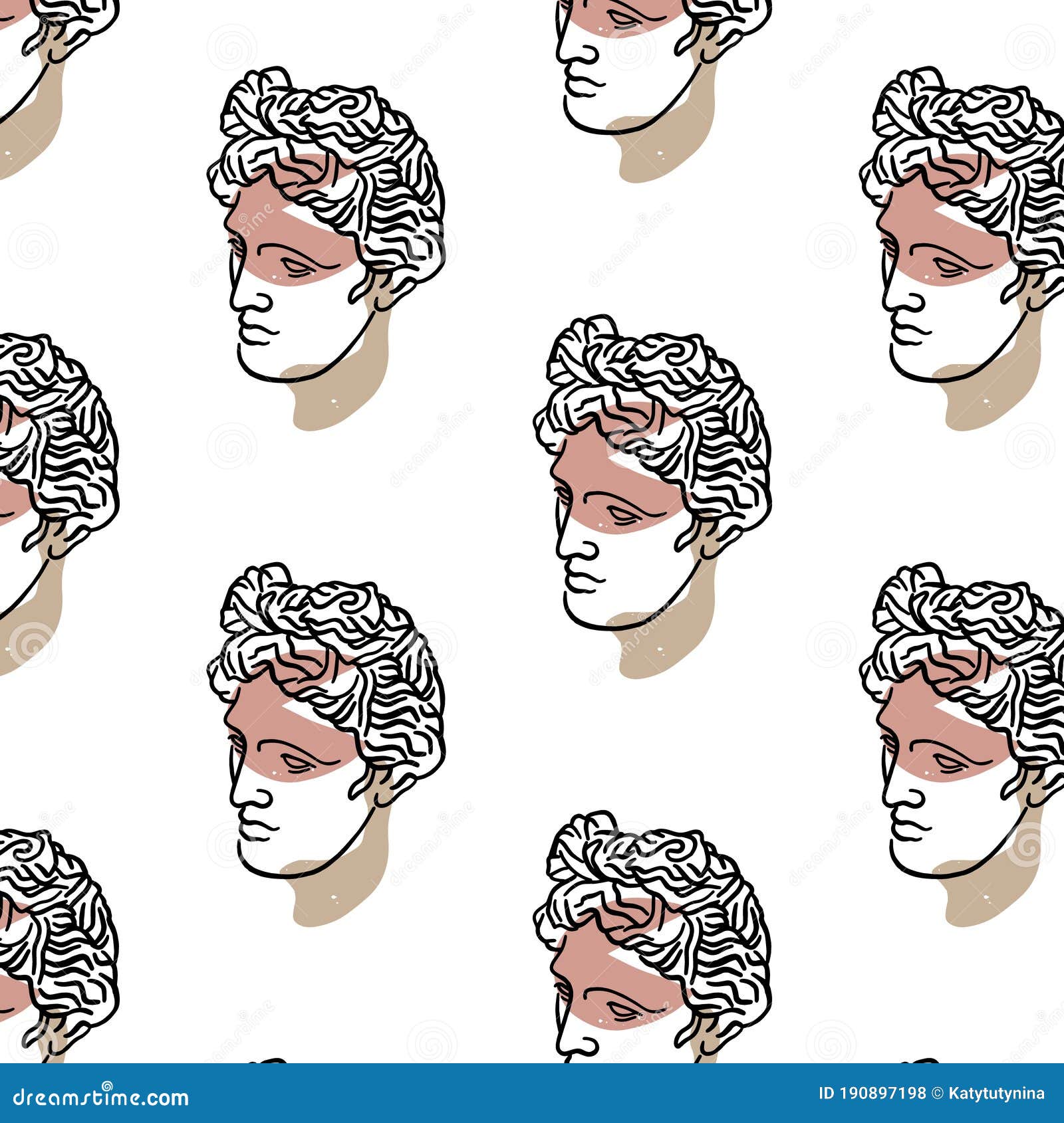 Vector Pattern with Hand Drawn Flat Illustration of Antique Head of ...