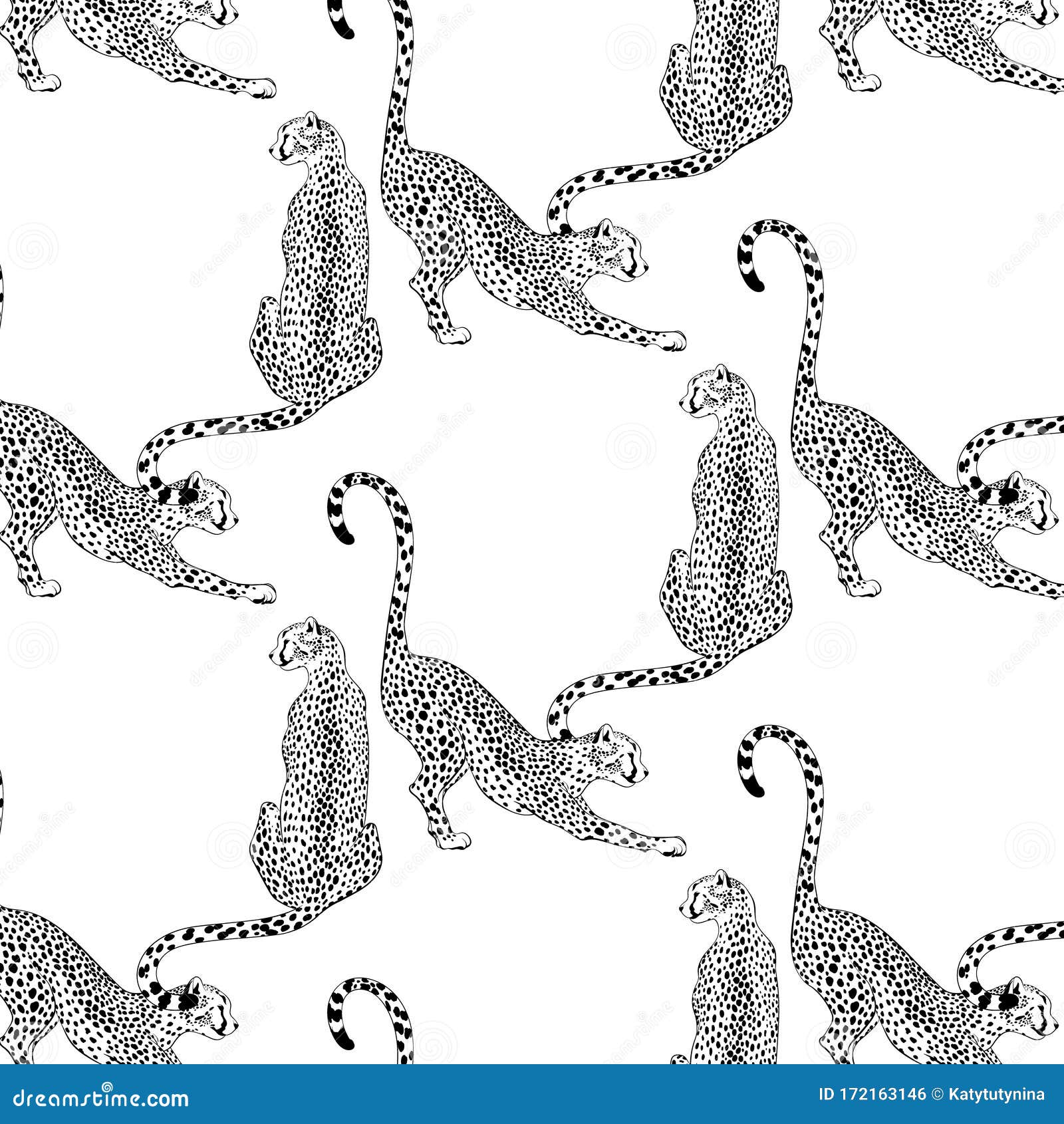 Vector Pattern with Hand Drawn Illustration of Cheetah Isolated. Stock ...