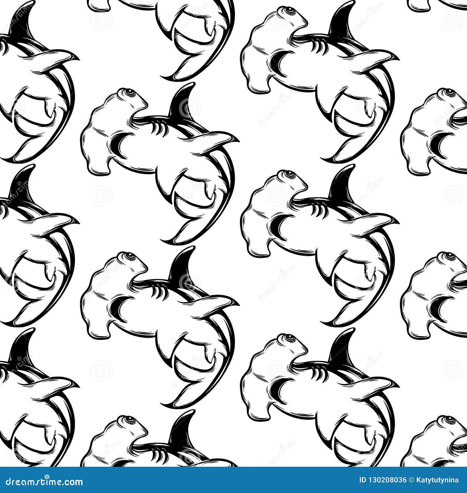 Vector Pattern with Hand Drawn Illustration of Hammerhead Shark ...
