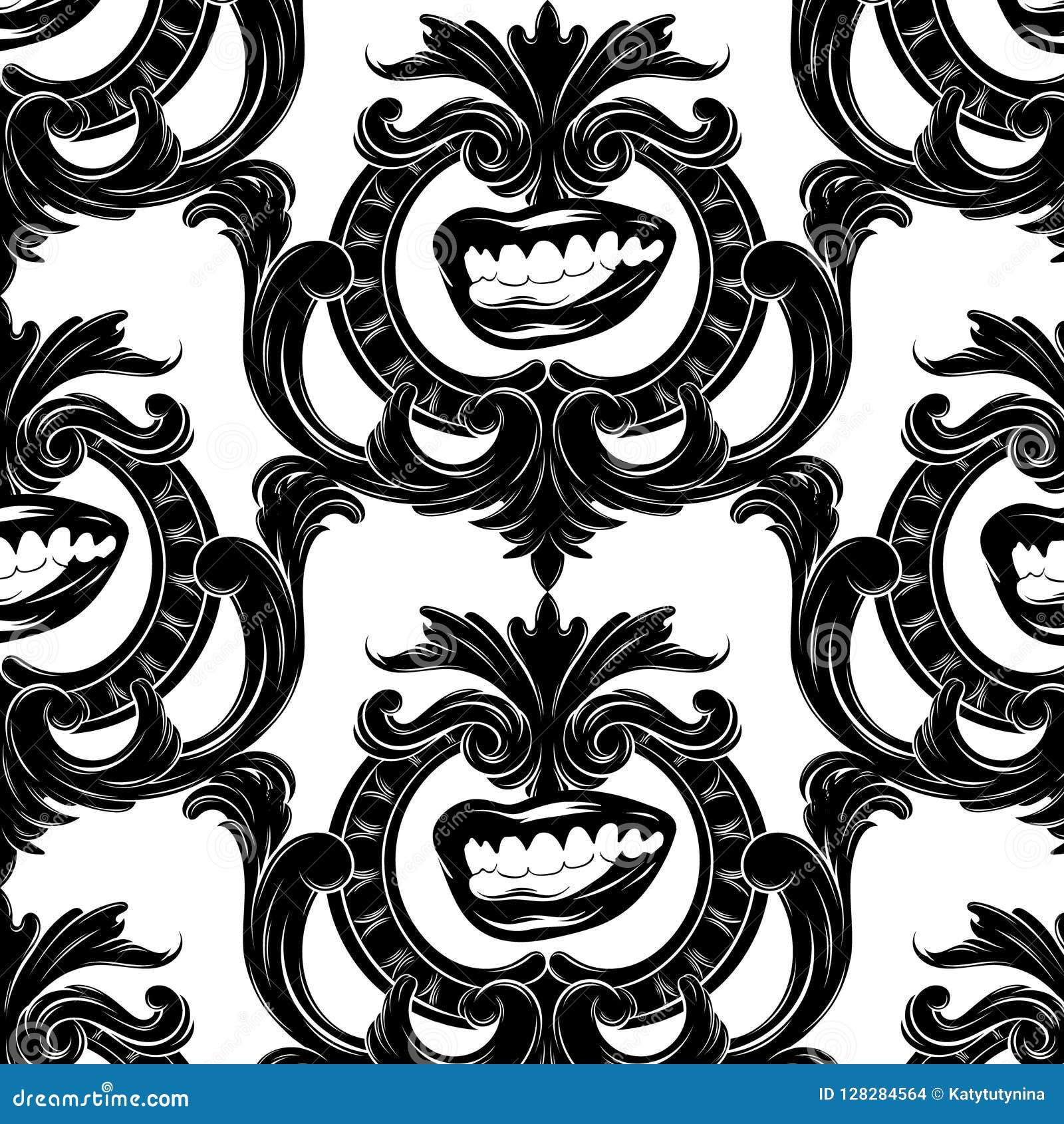 Vector Pattern with Hand Drawn Illustration of Human Mouth in Frame ...