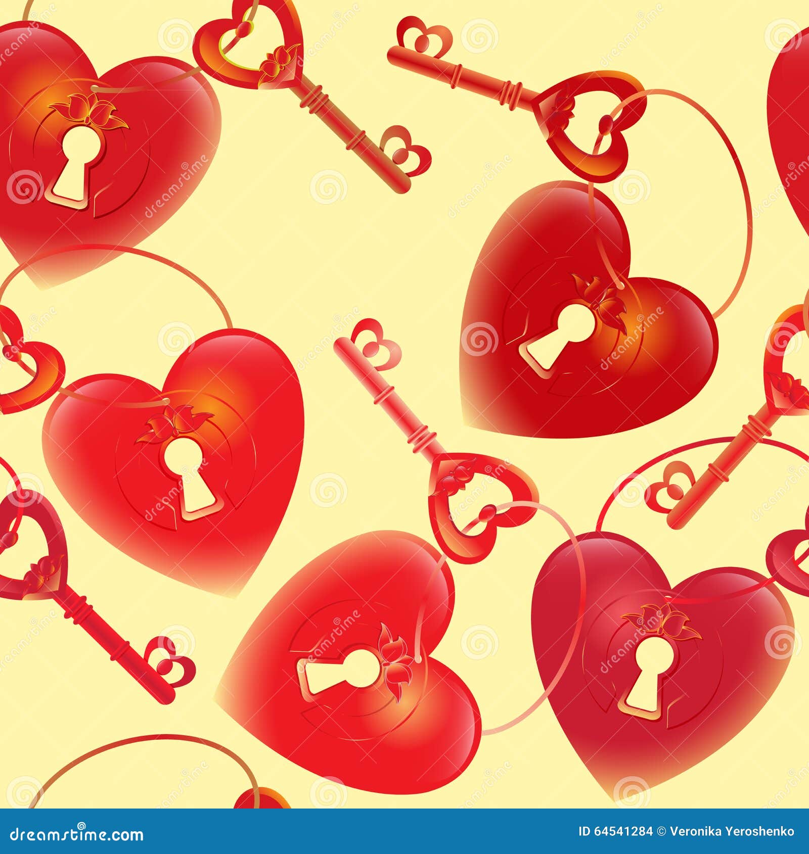 Vector Pattern with Key and Heart Keyhole Stock Vector - Illustration ...