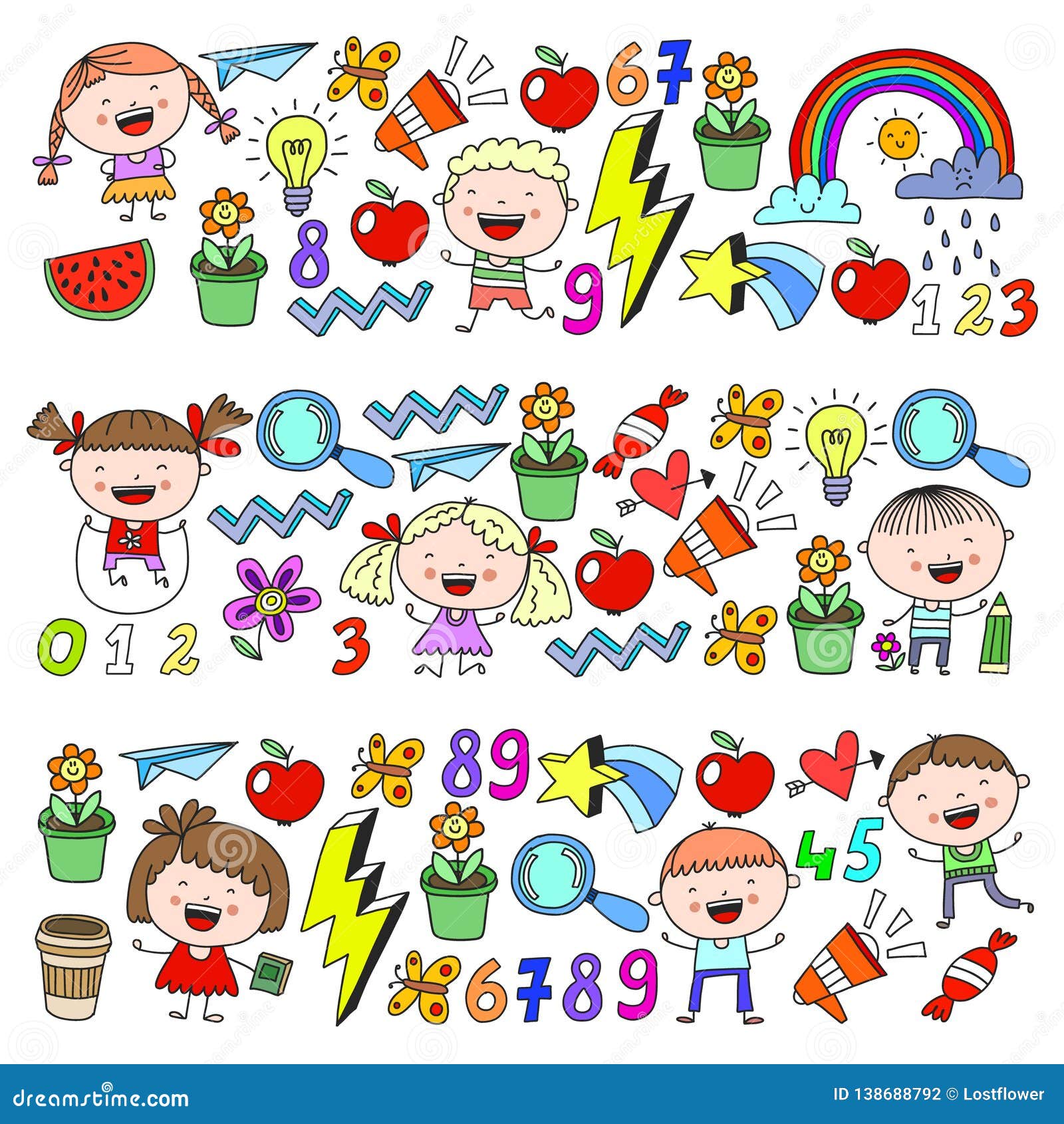 Vector Pattern with Kindergarten, School Children. Happy Children ...