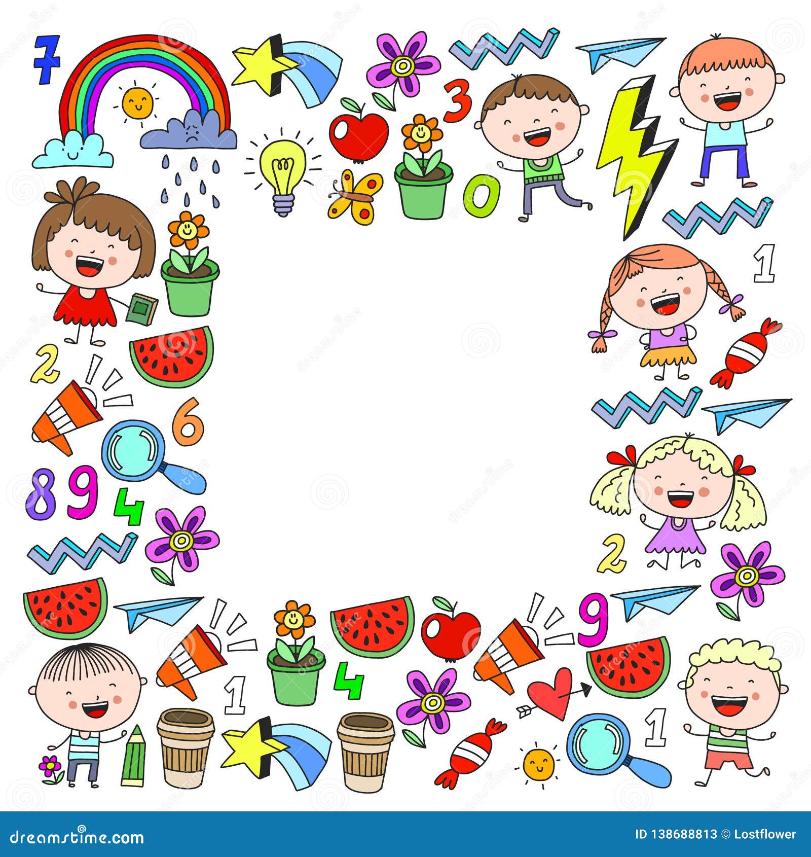 Vector Pattern with Kindergarten, School Children. Happy Children ...