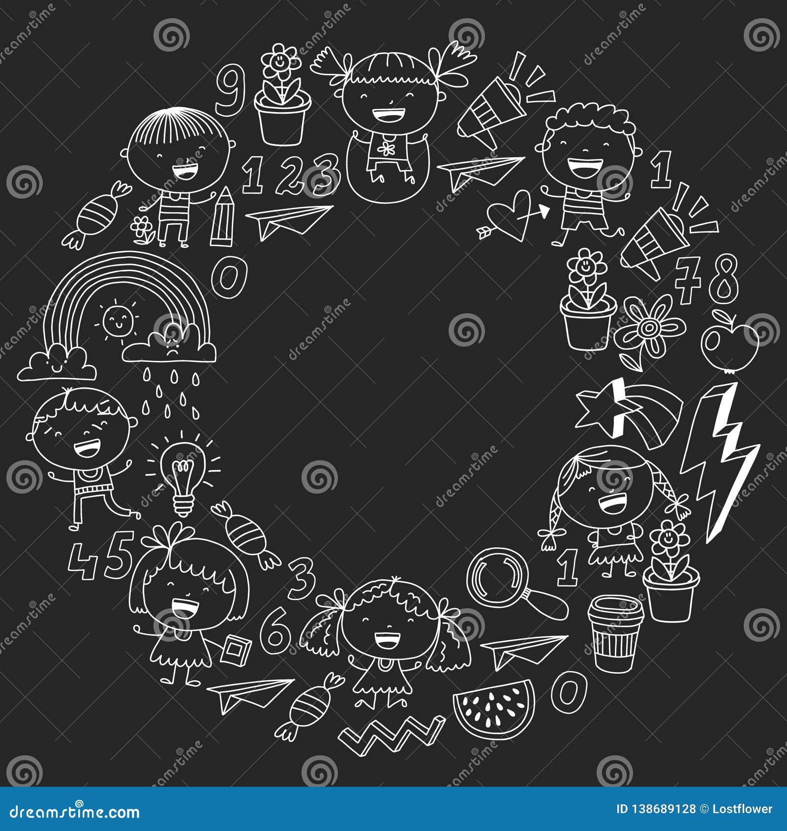 Vector Pattern with Kindergarten, School Children. Happy Children ...