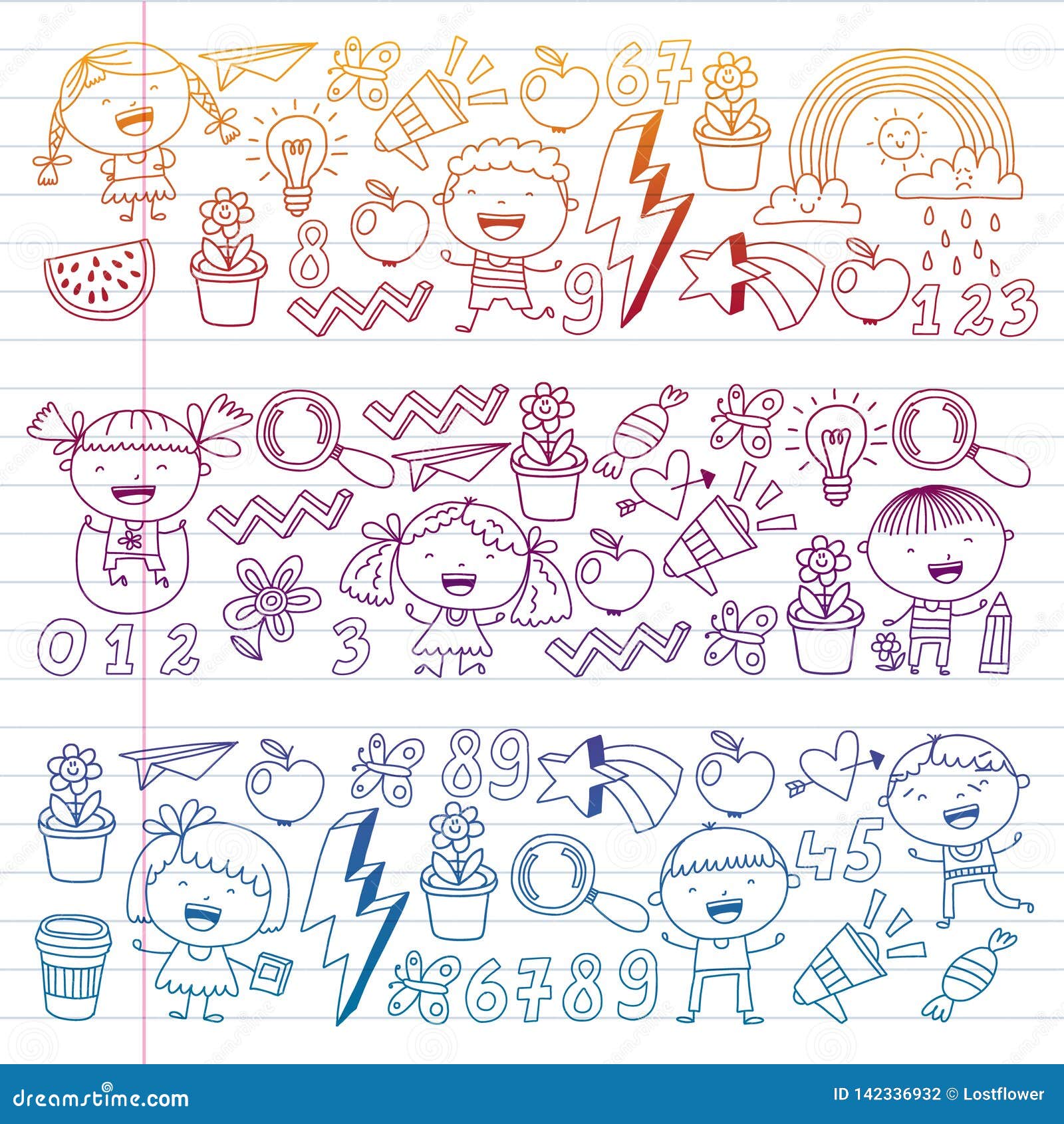 Vector Pattern with Kindergarten, School Children. Happy Children ...