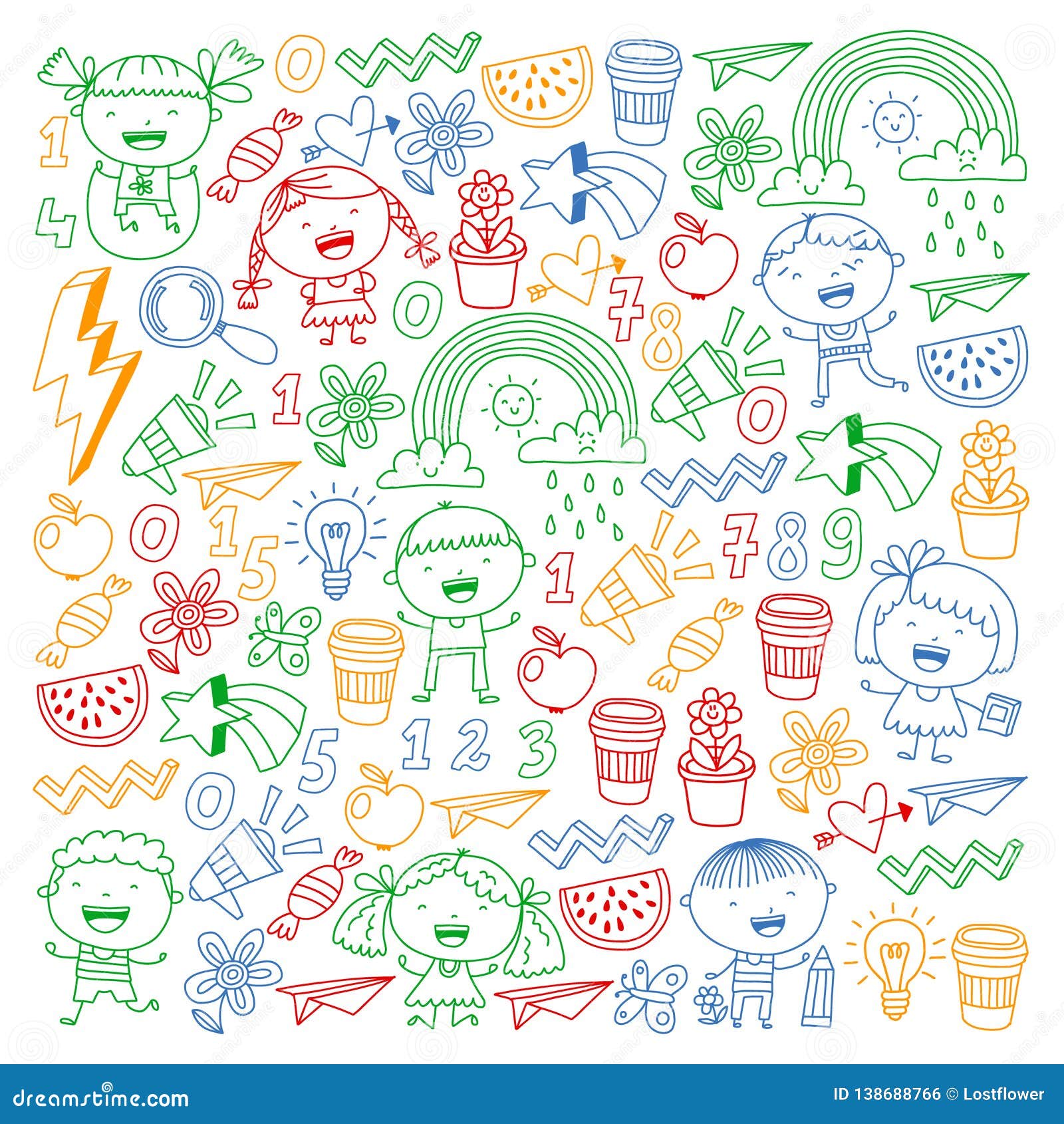 Vector Pattern with Kindergarten, School Children. Happy Children ...