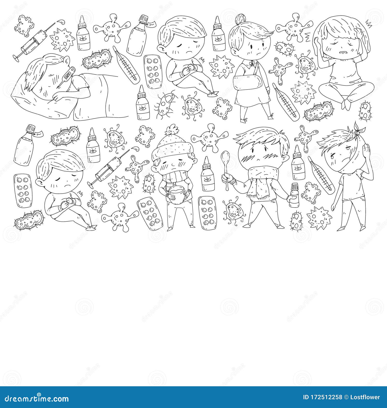 Vector Pattern with Little Children. Illustration of Child Diseases ...