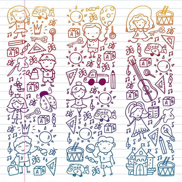 Vector Pattern with Little Children. Kindergarten. Imagination ...