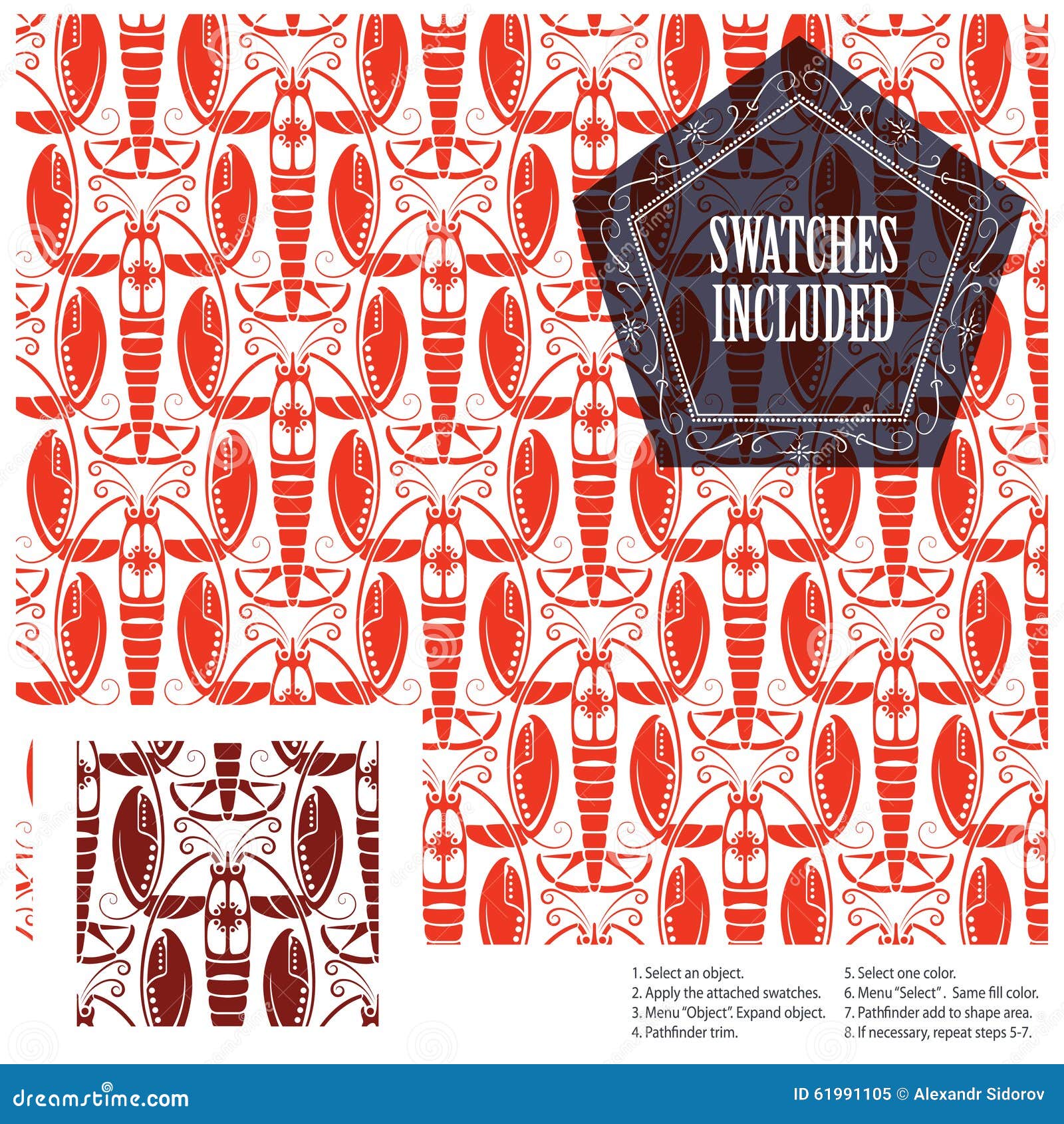 Vector Pattern of Lobsters for Decoration and Design. Swatches Included ...