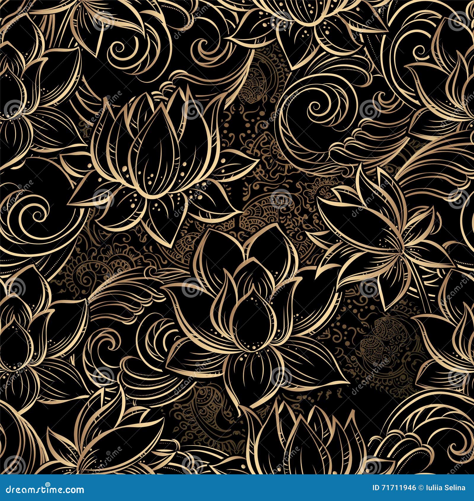 Vector pattern lotus stock illustration. Illustration of golden - 71711946