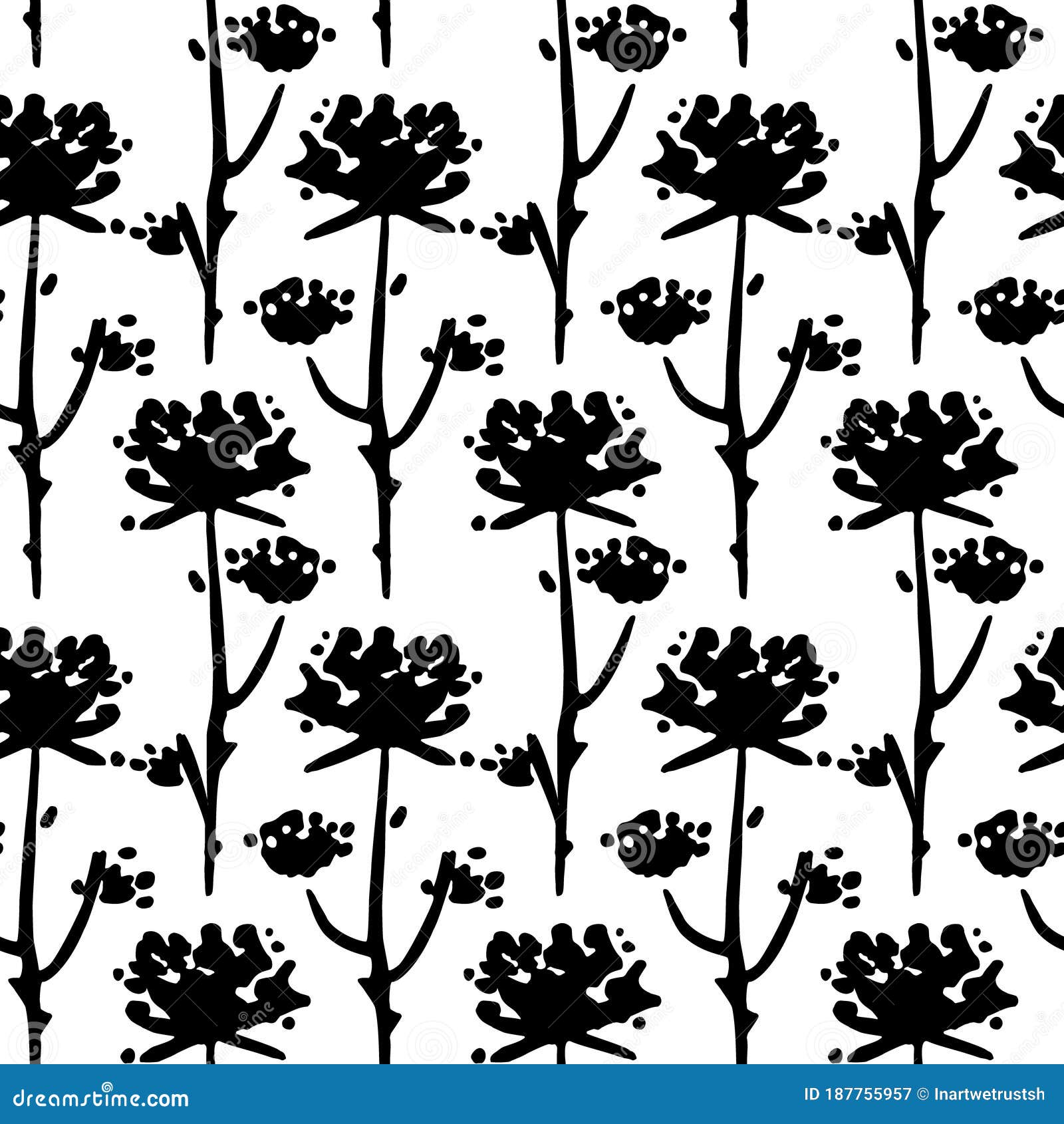 A Vector Pattern Made with Abstract Black Ink Flowers Stock Vector ...