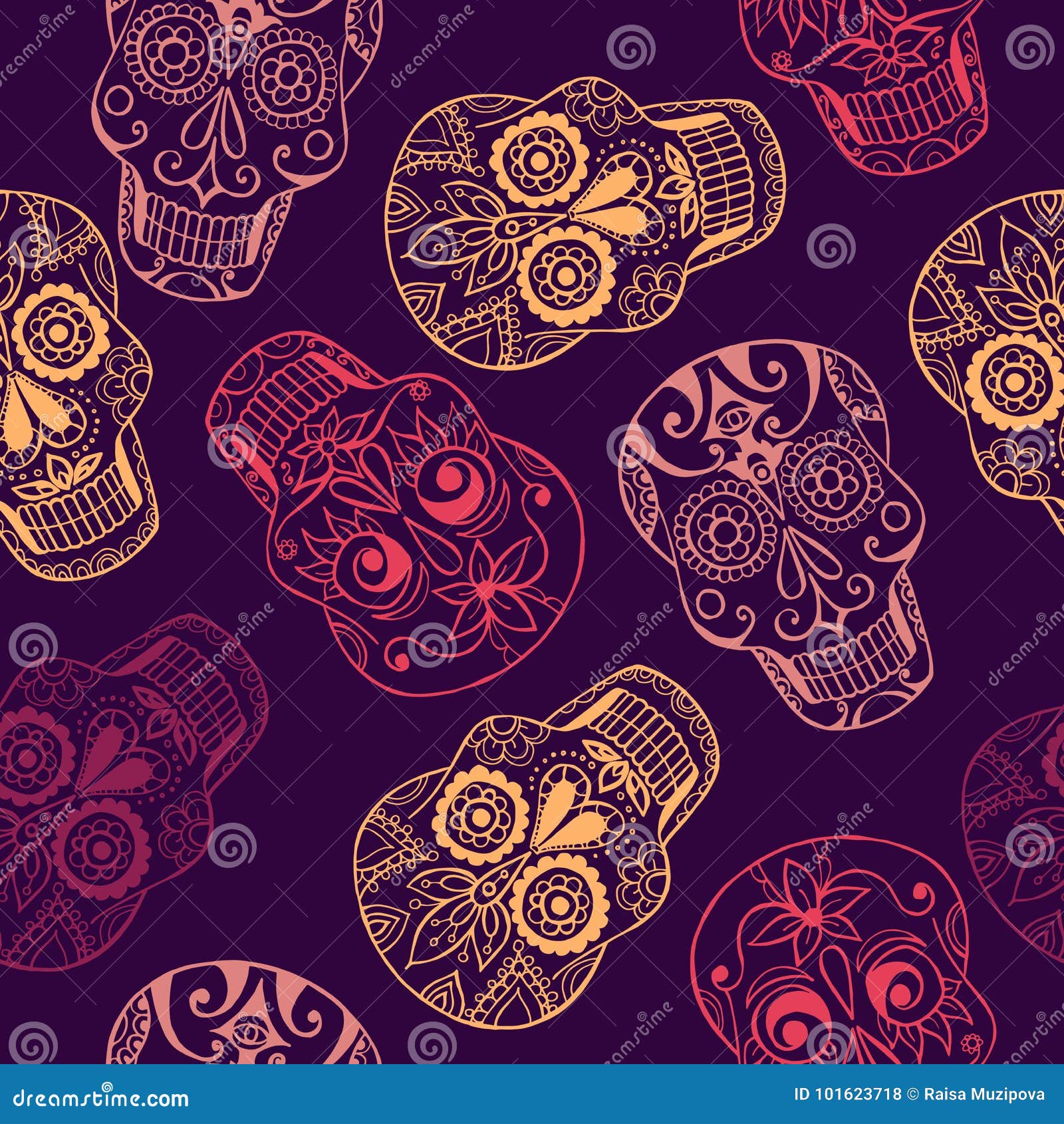 Pattern with Mexican Skulls. Stock Vector - Illustration of muertos ...