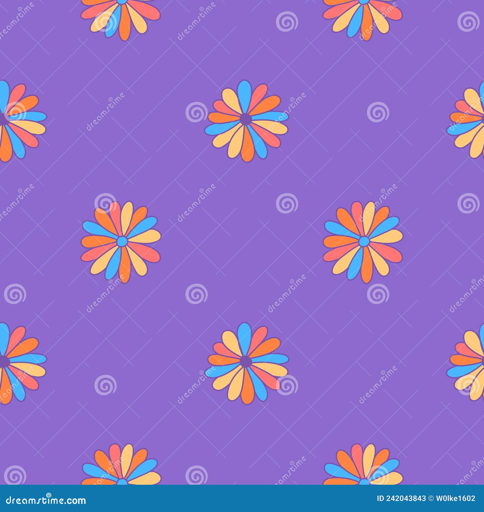 Vector Pattern with Multicolored Flowers with Hippie Style, Nature ...