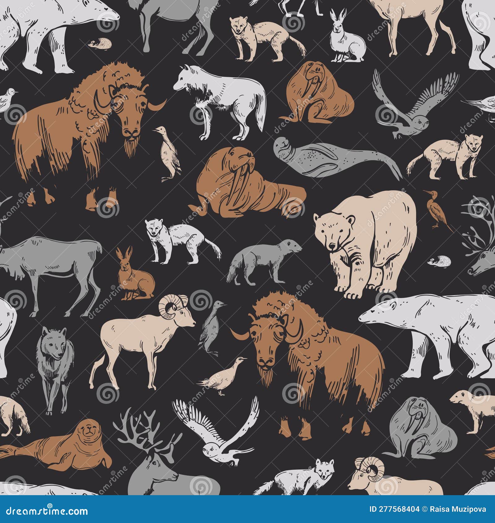 Vector Pattern with Northern Animals and Birds Stock Vector ...