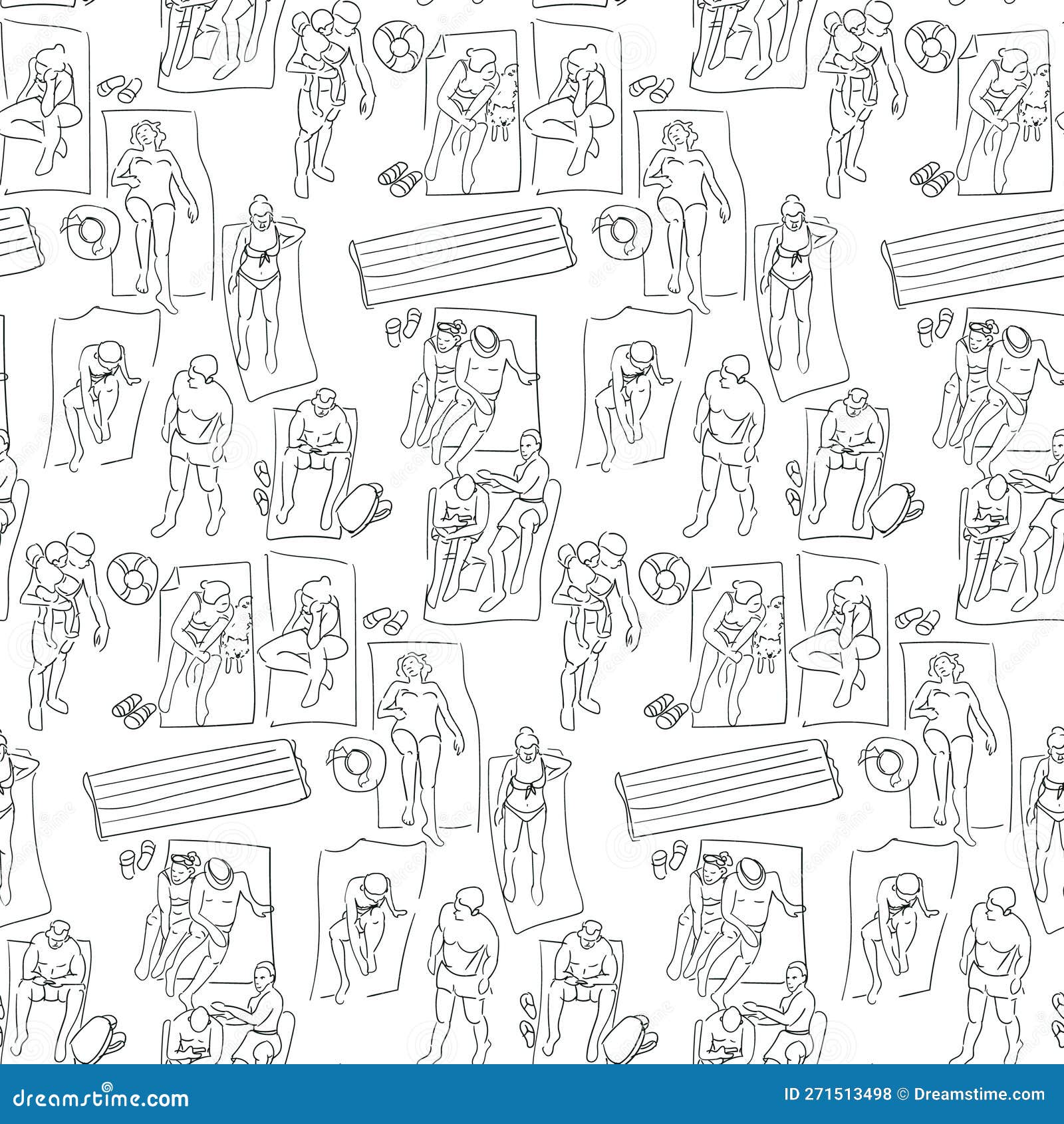 Vector Pattern with People Sunbathing on the Beach in Trendy Flat Style ...