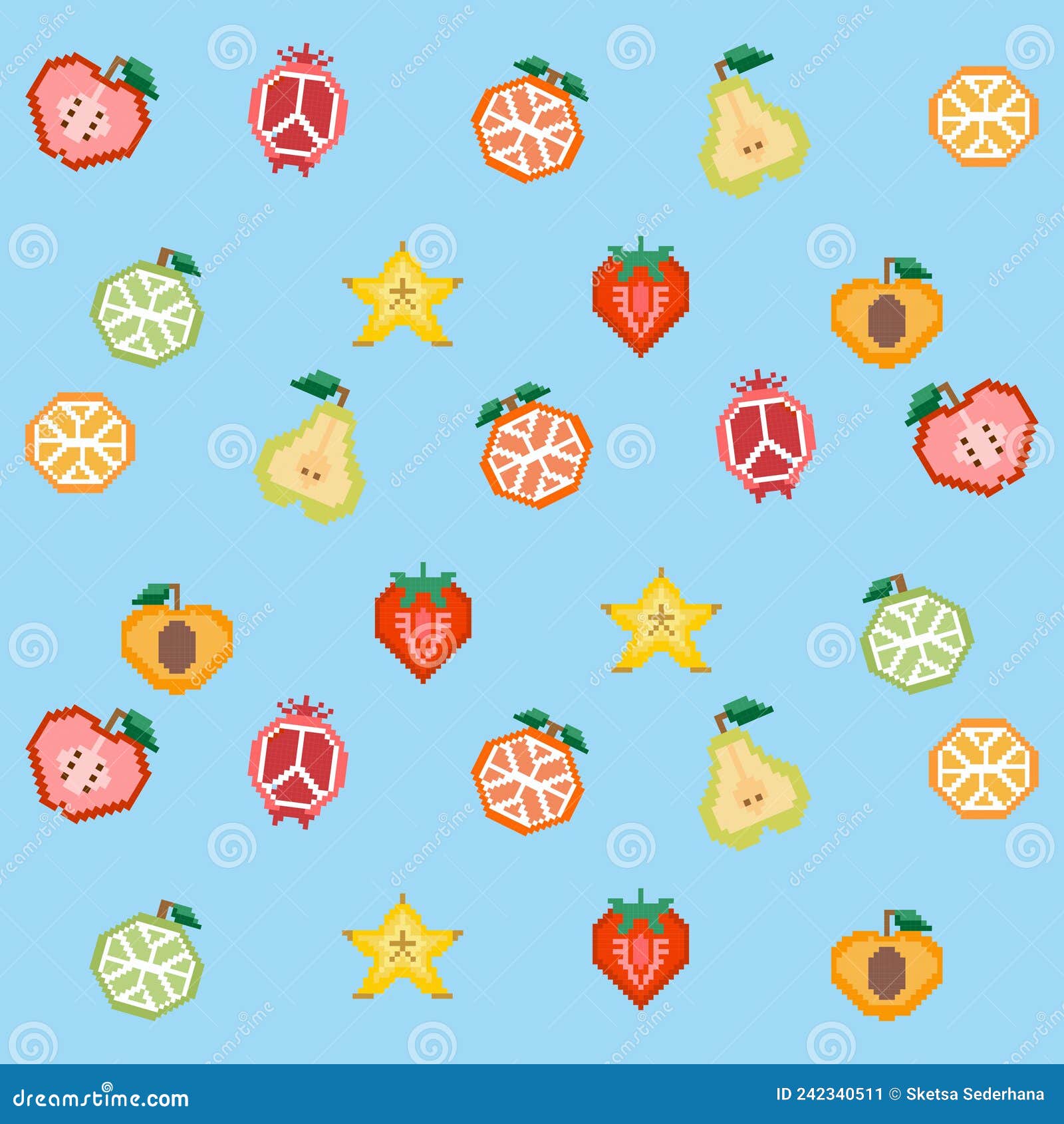 Pixel Pattern Vector Assorted Fruit Cut in Half Stock Vector ...