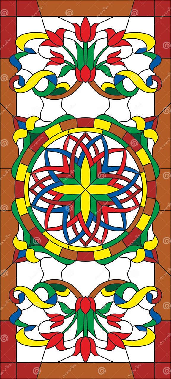 Vector Pattern of Rectangular Stained Glass Window with Classic Colored ...