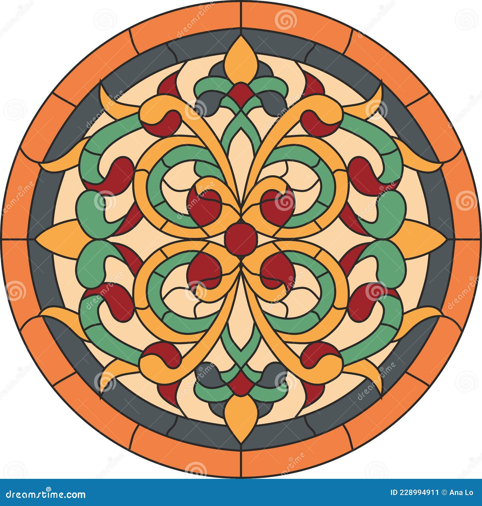 Vector Pattern of Round Stained Glass Window. Stock Vector ...