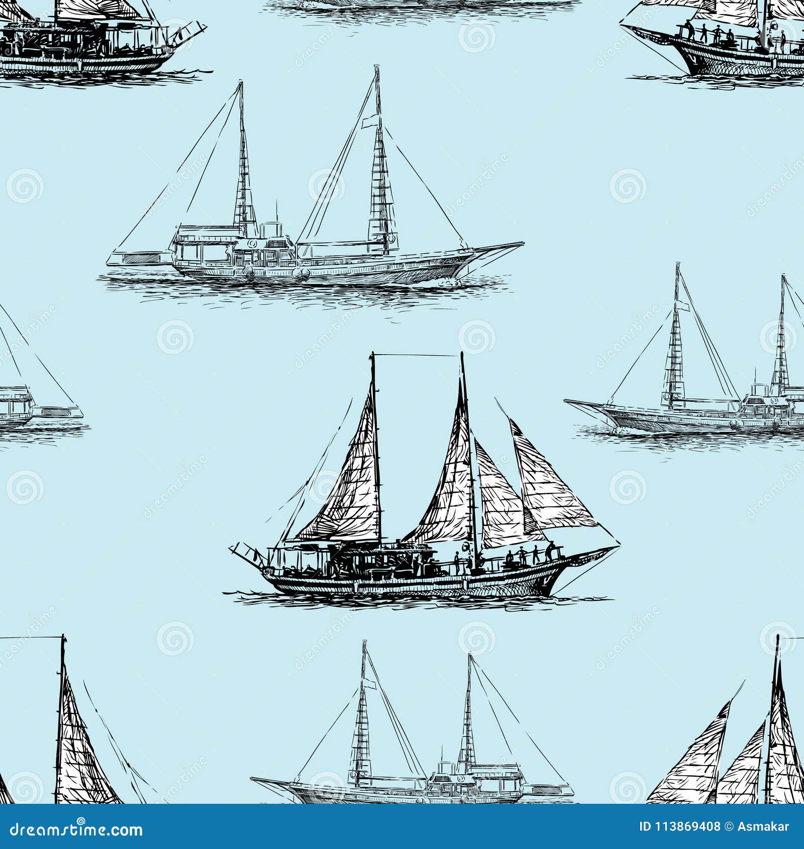 Seamless Background of the Sailing Ships Stock Vector - Illustration of ...