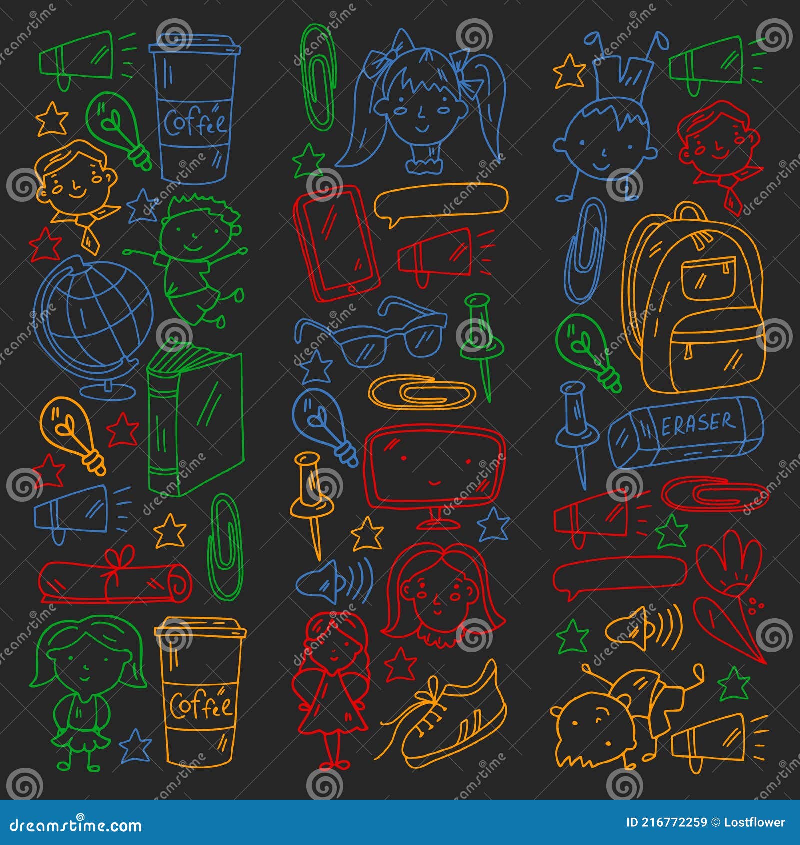 Vector Pattern with School Icons. E-learning, Online Education. Stock ...