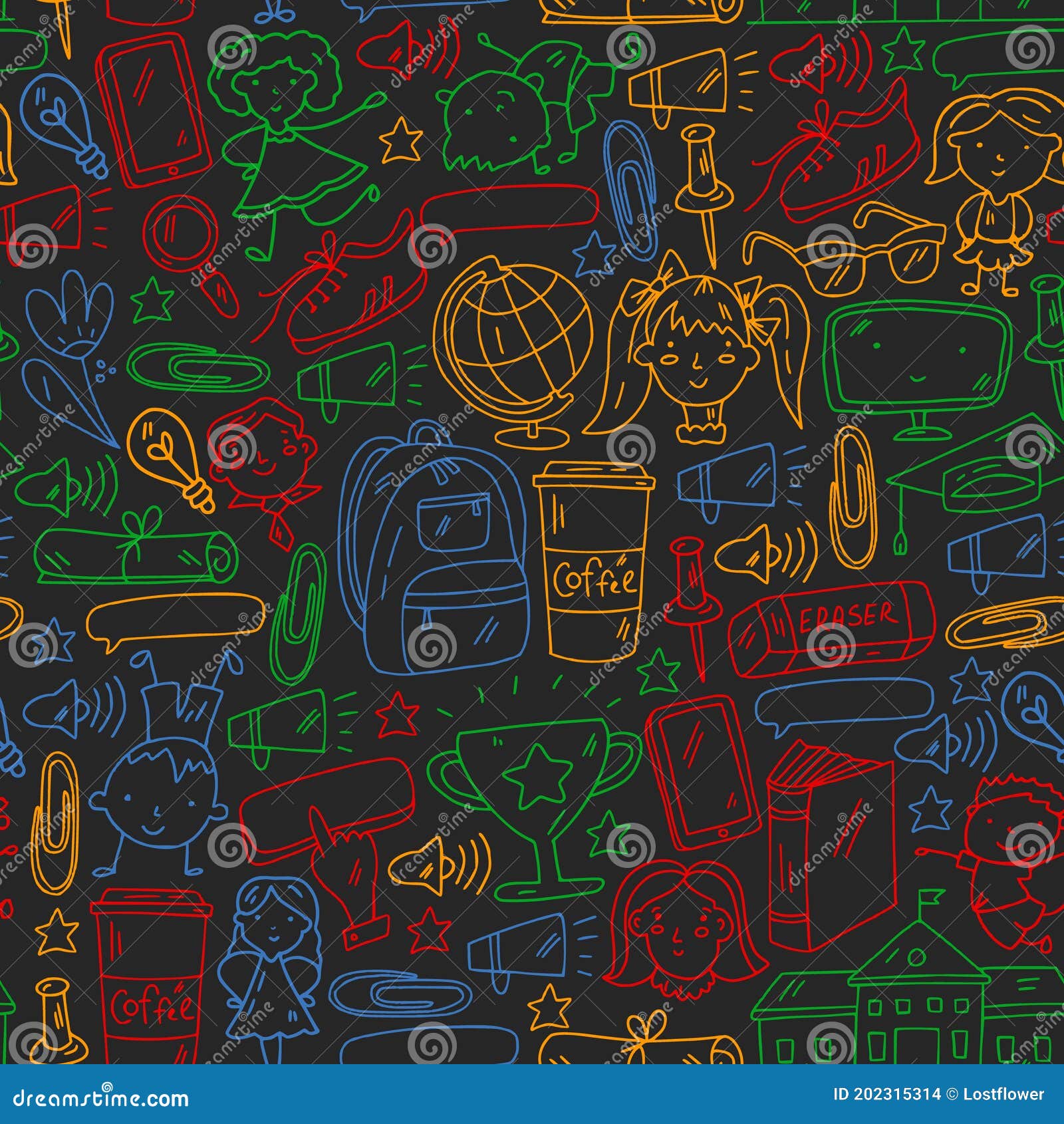 Vector Pattern with School Icons. Internet Education, E-learning ...