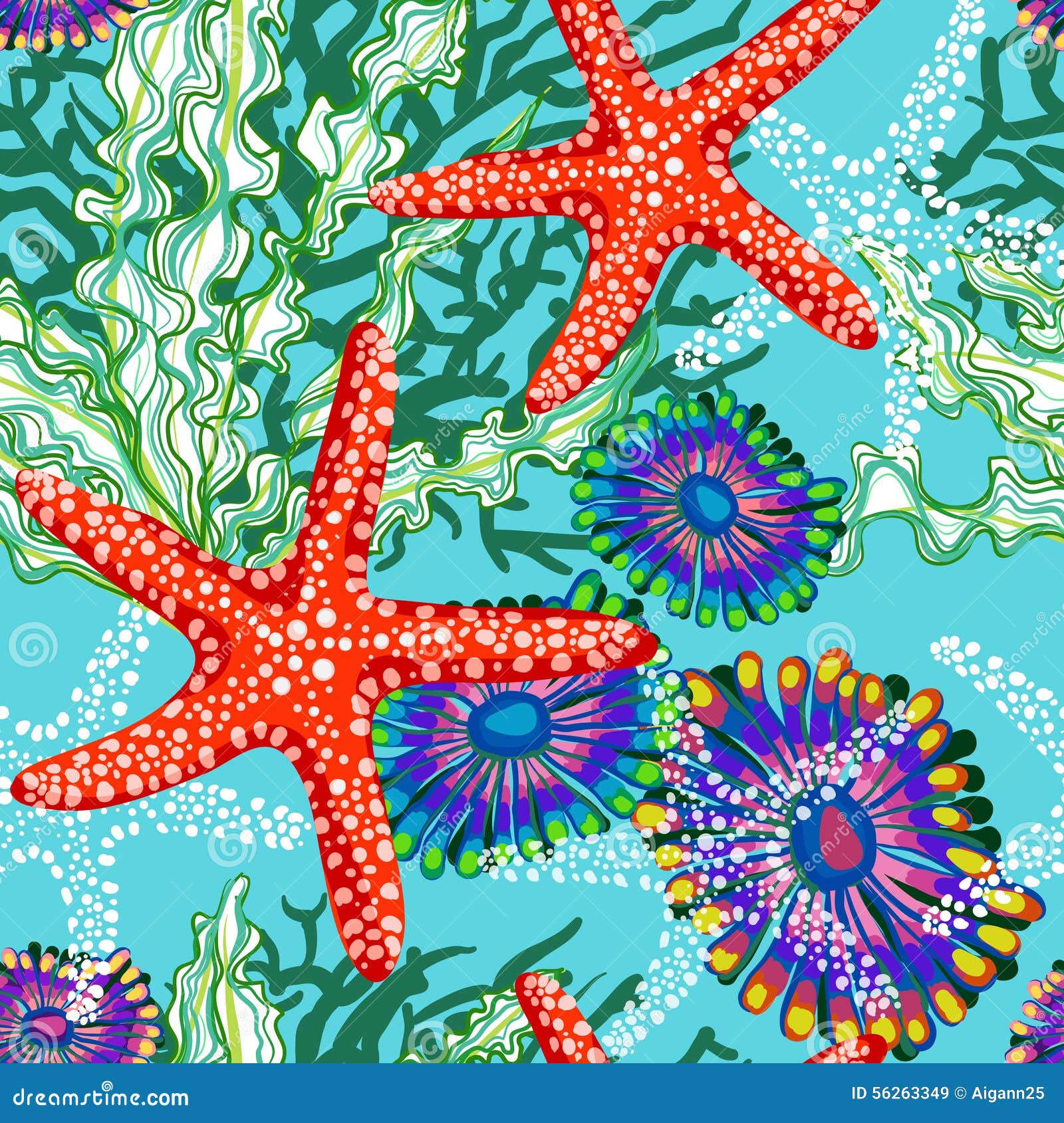 Vector Pattern with Sea Under Water Floral Stock Vector - Illustration ...