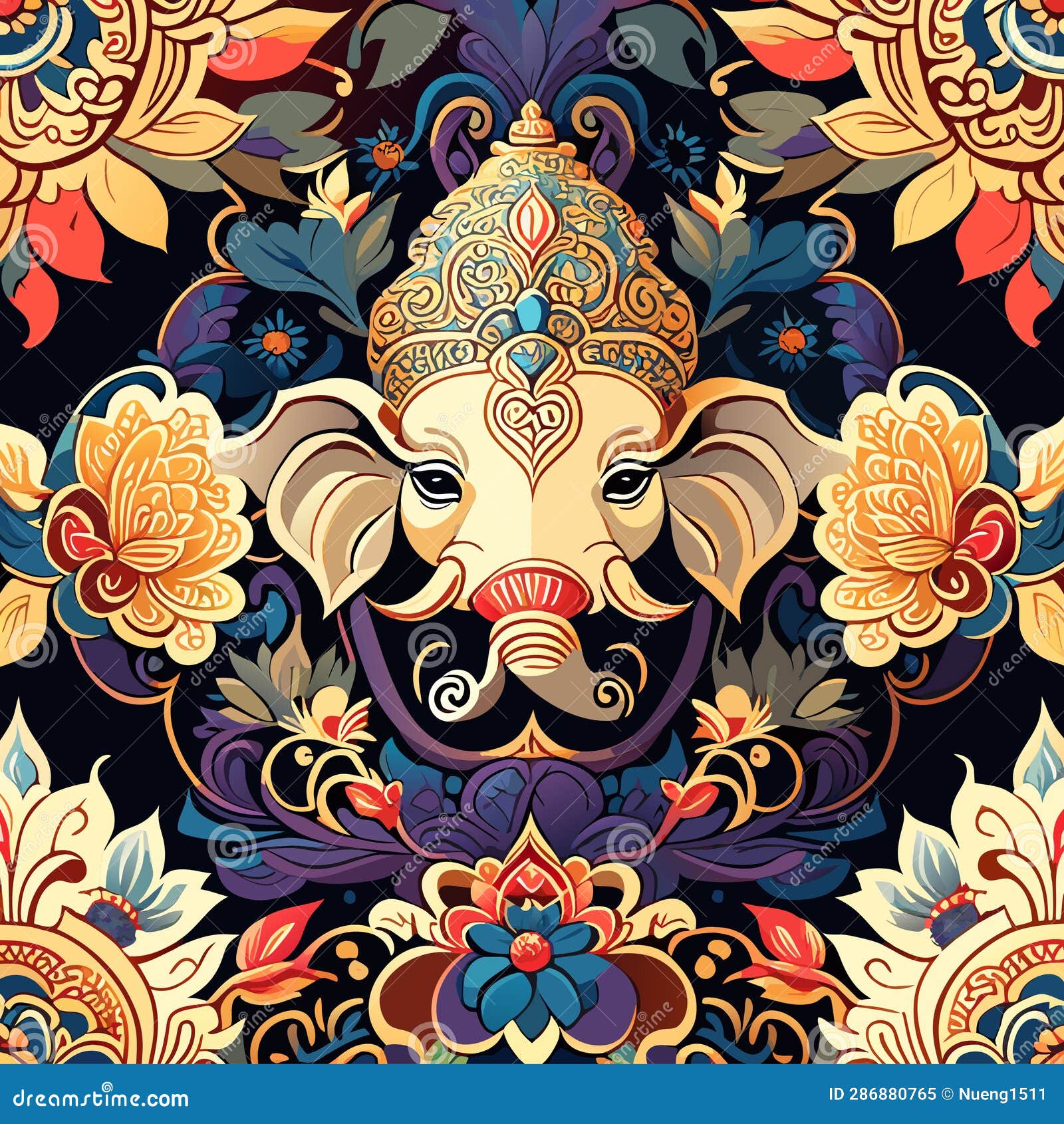 Pattern Seamless Arts Ganesh Hindu Gods Illustration_07 Stock Vector ...